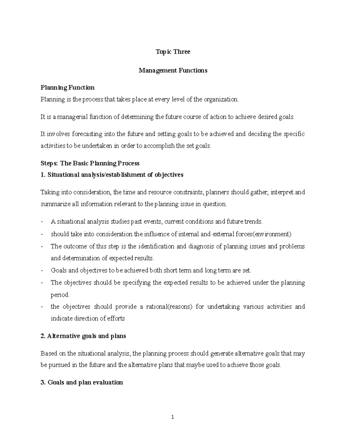 Planning Function - Topic Three Management Functions Planning Function ...