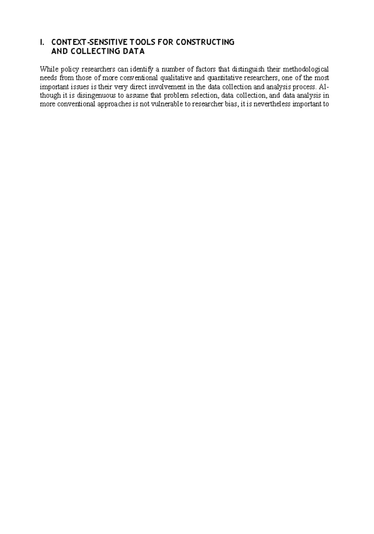 Context Sensitive Tools For Constructing And Collecting Data I