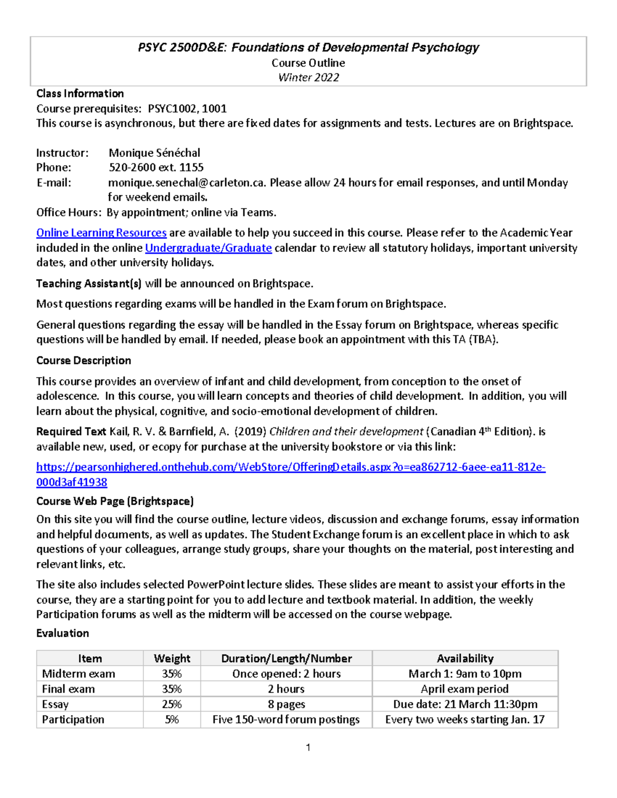 Outline 2500D&E Winter 2022 Outline - PSYC 2500 D&E: Foundations of ...