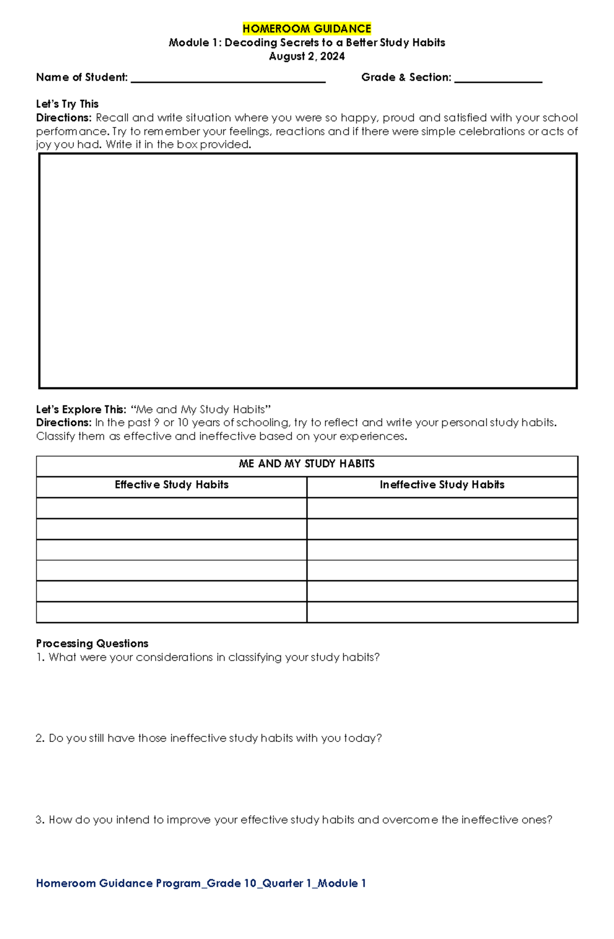 HGP Quarter 1 Module 1 - Homeroom Guidance Program_Grade 10_Quarter 1 ...