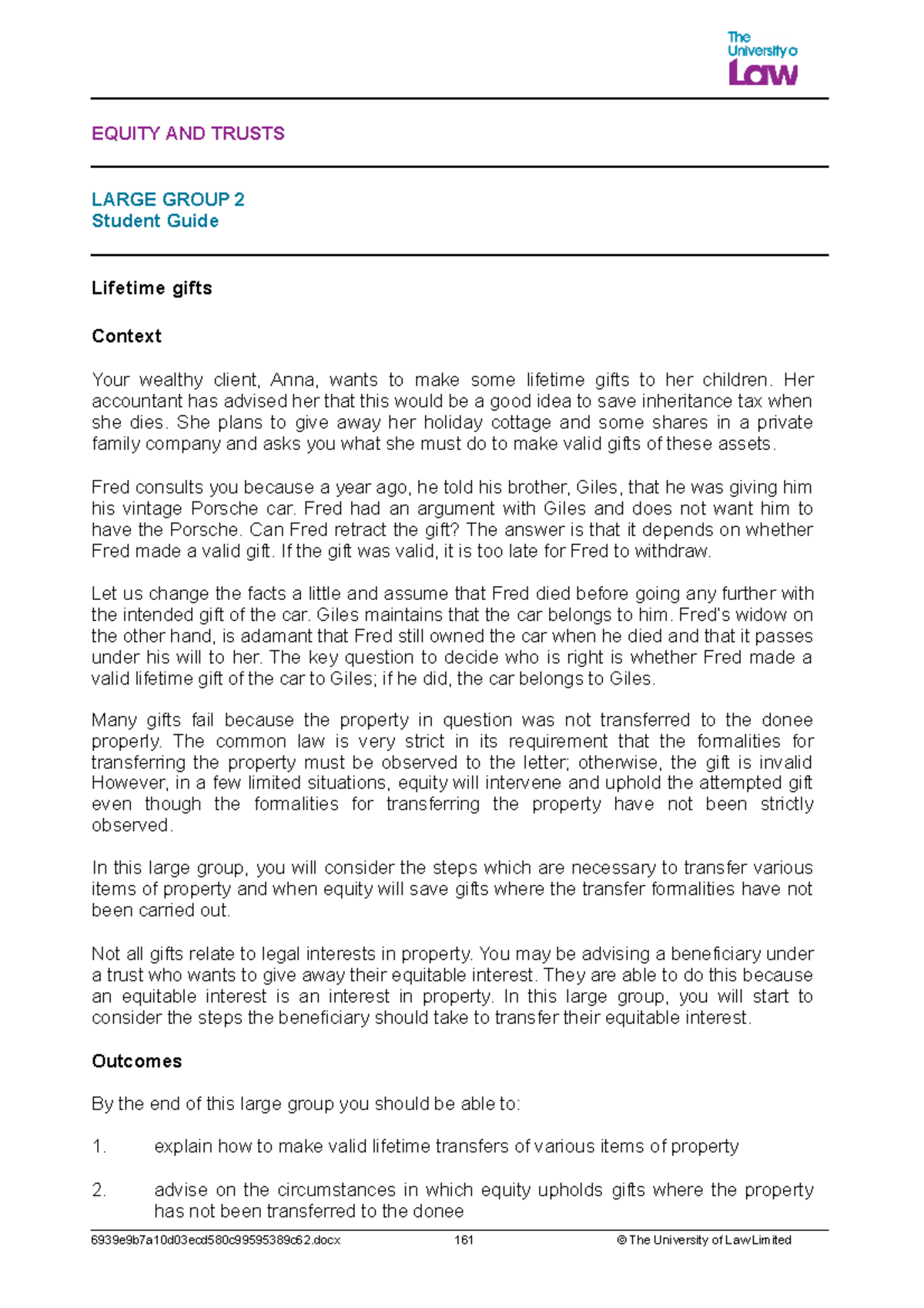 LG 2 equity and trusts - EQUITY AND TRUSTS LARGE GROUP 2 Student Guide Lifetime gifts Context ...