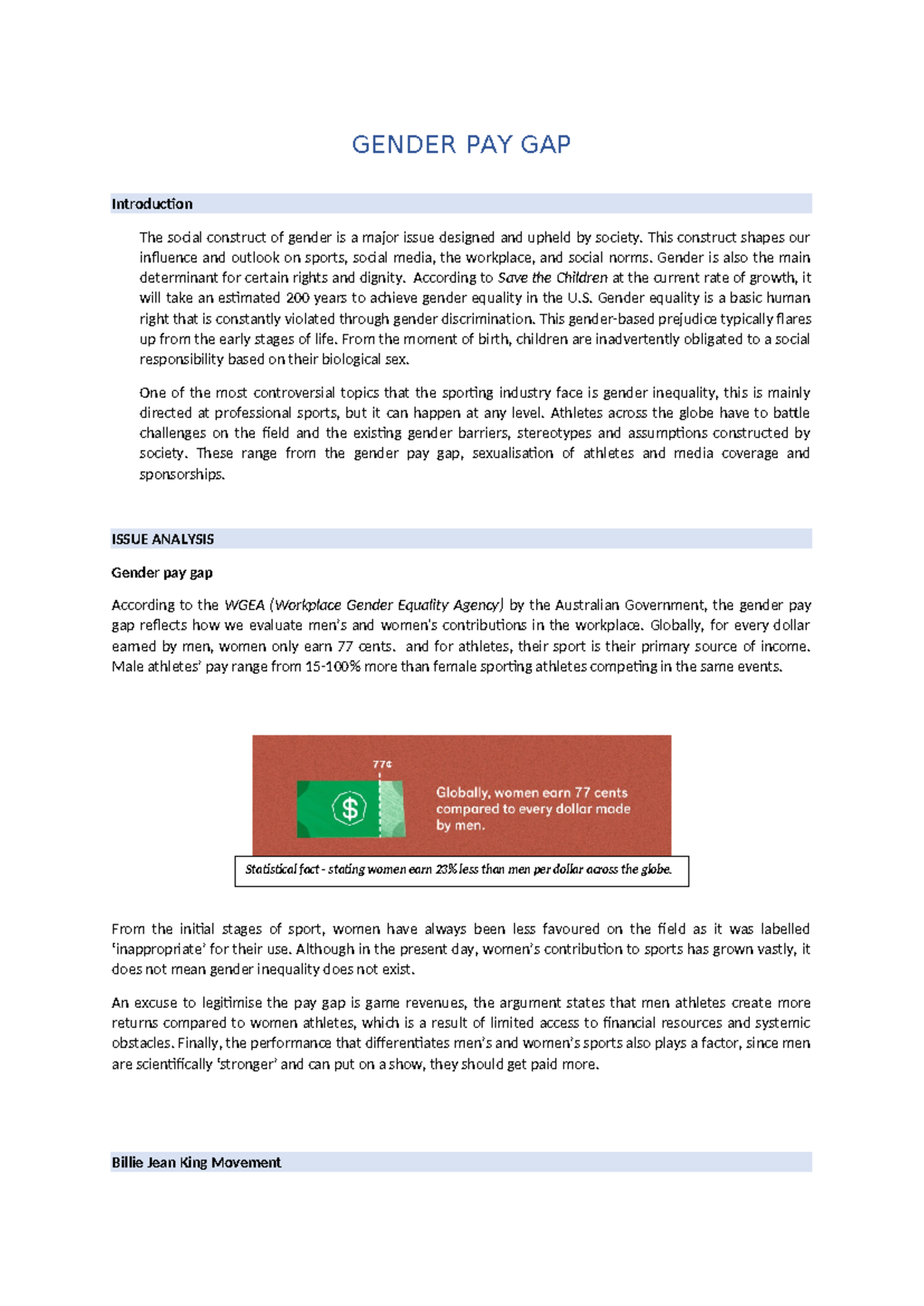 Gender Equality Assessment - GENDER PAY GAP Introduction The social ...