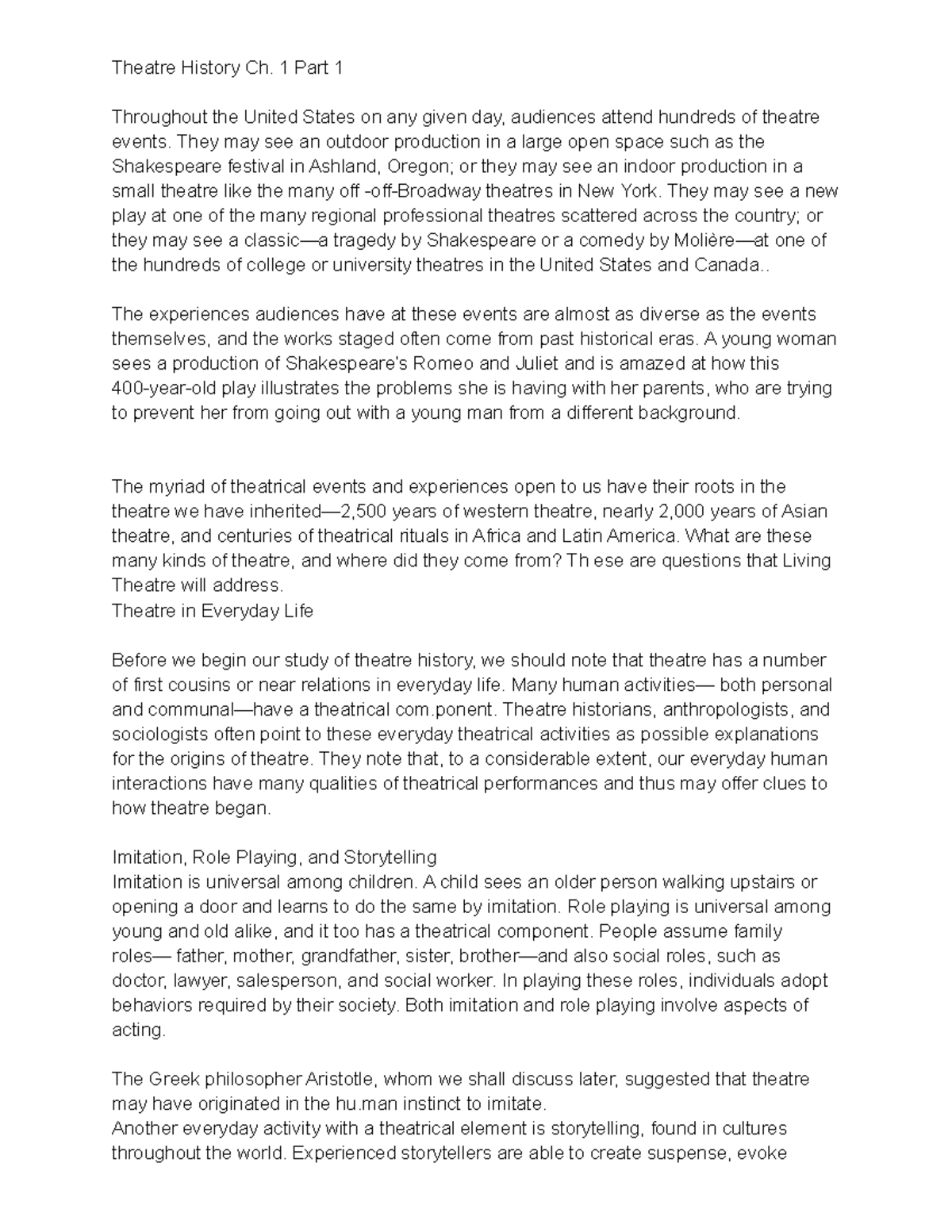 Theatre History Ch 1 Part 1 - Theatre History Ch. 1 Part 1 Throughout ...