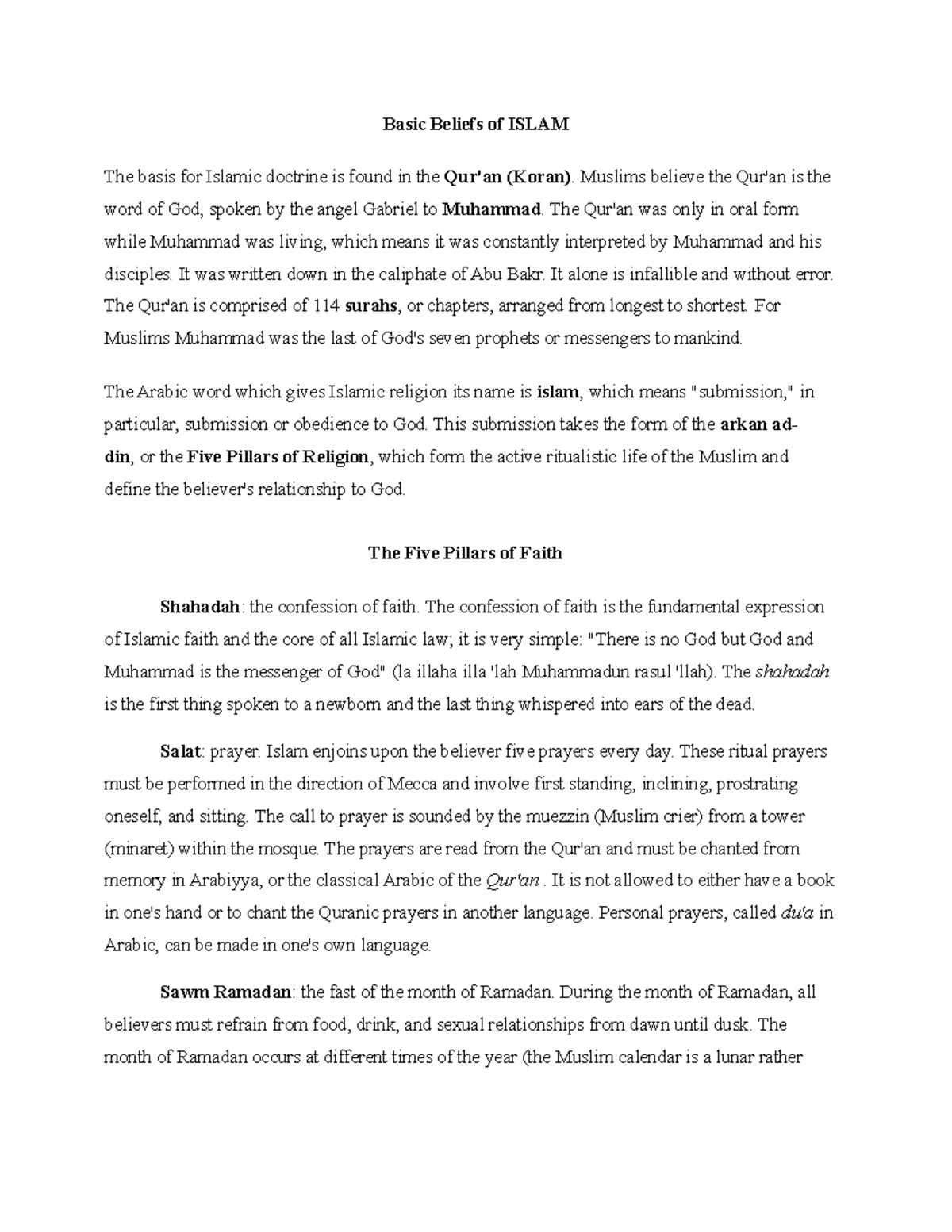 Basic Beliefs of Islam-converted - Copy - Copy - English - BU - Studocu