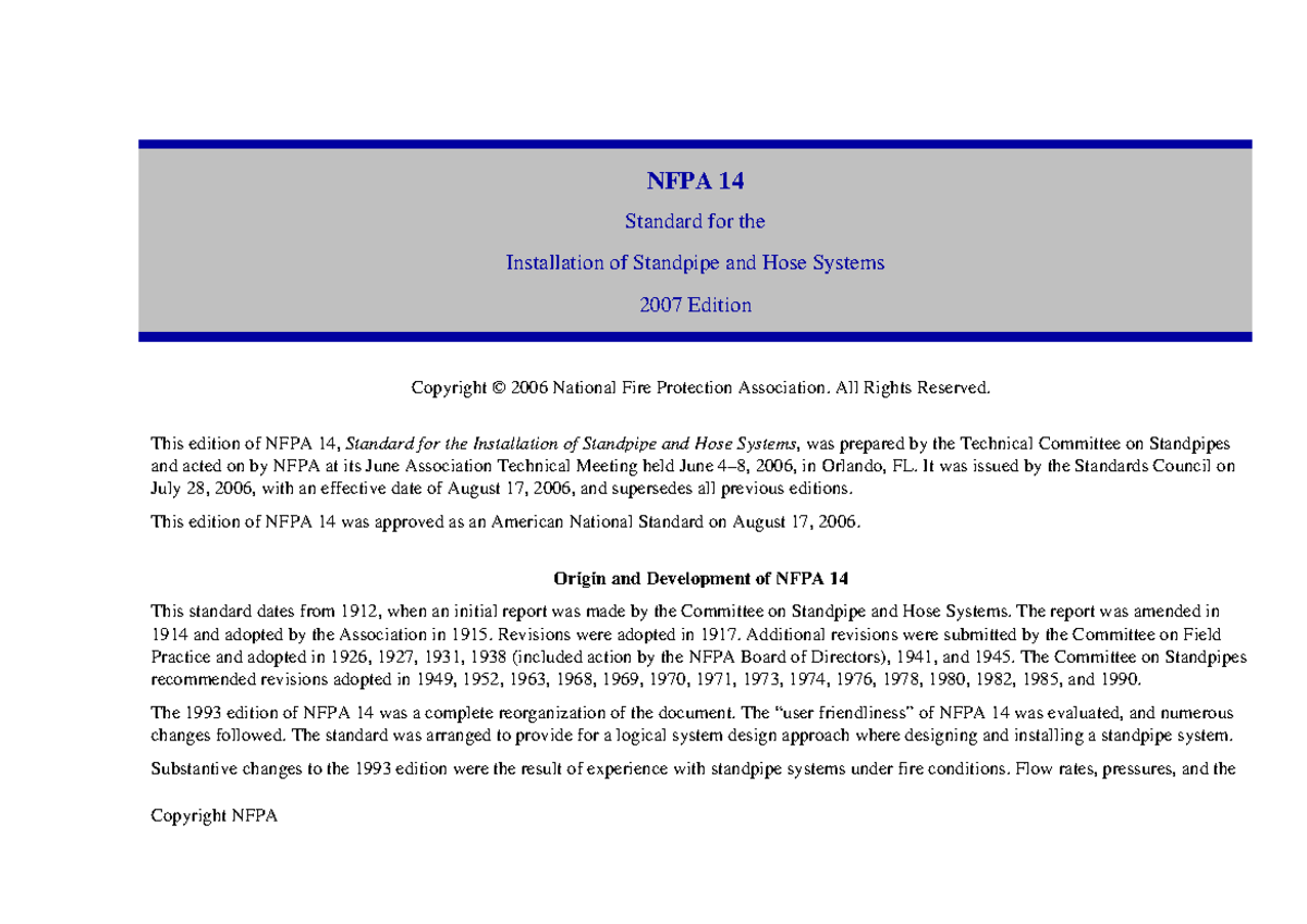Copyright NFPA 14 - NFPA - NFPA 14 Standard for the Installation of ...