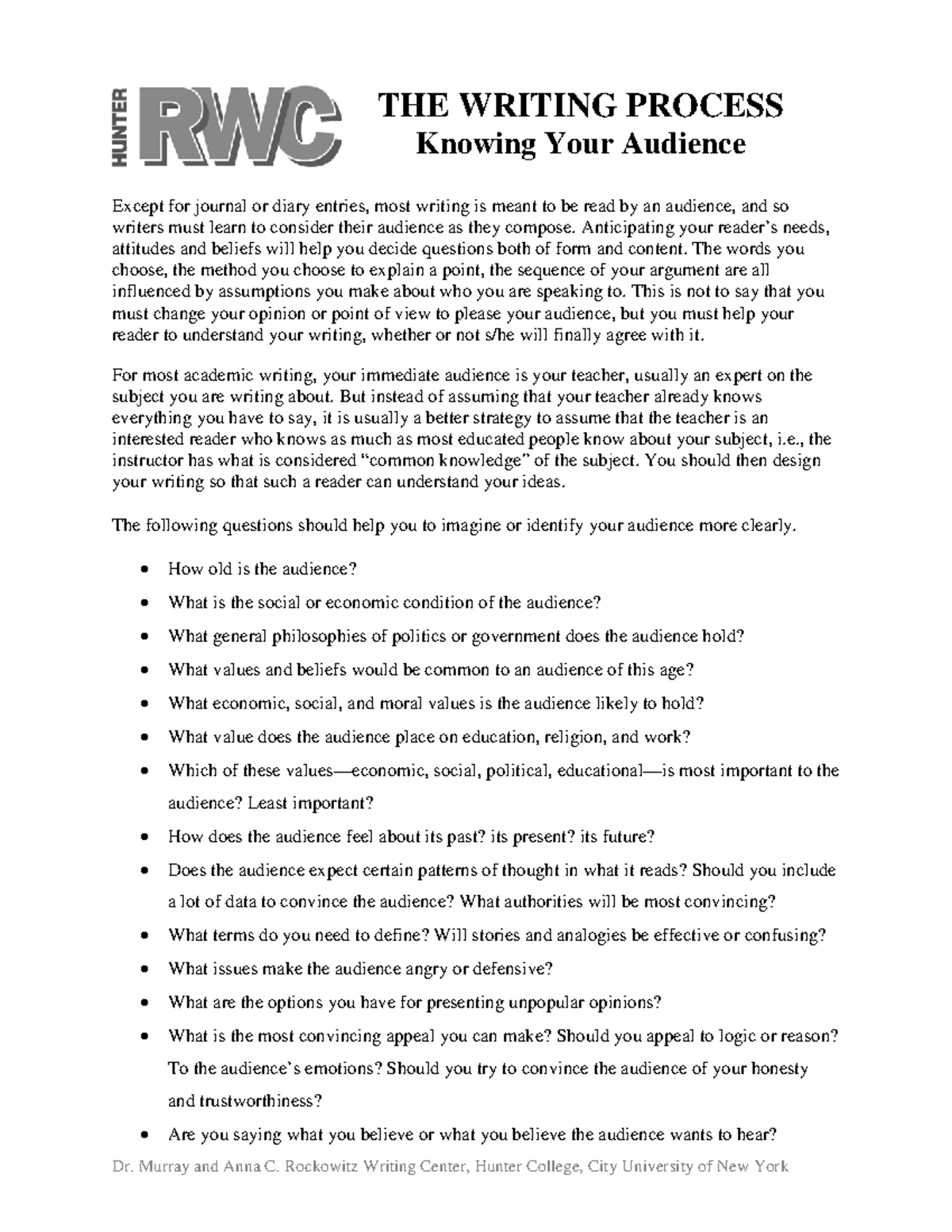 Knowing Your Audience - Public Relations Writing - MCA 36200 - CCNY ...