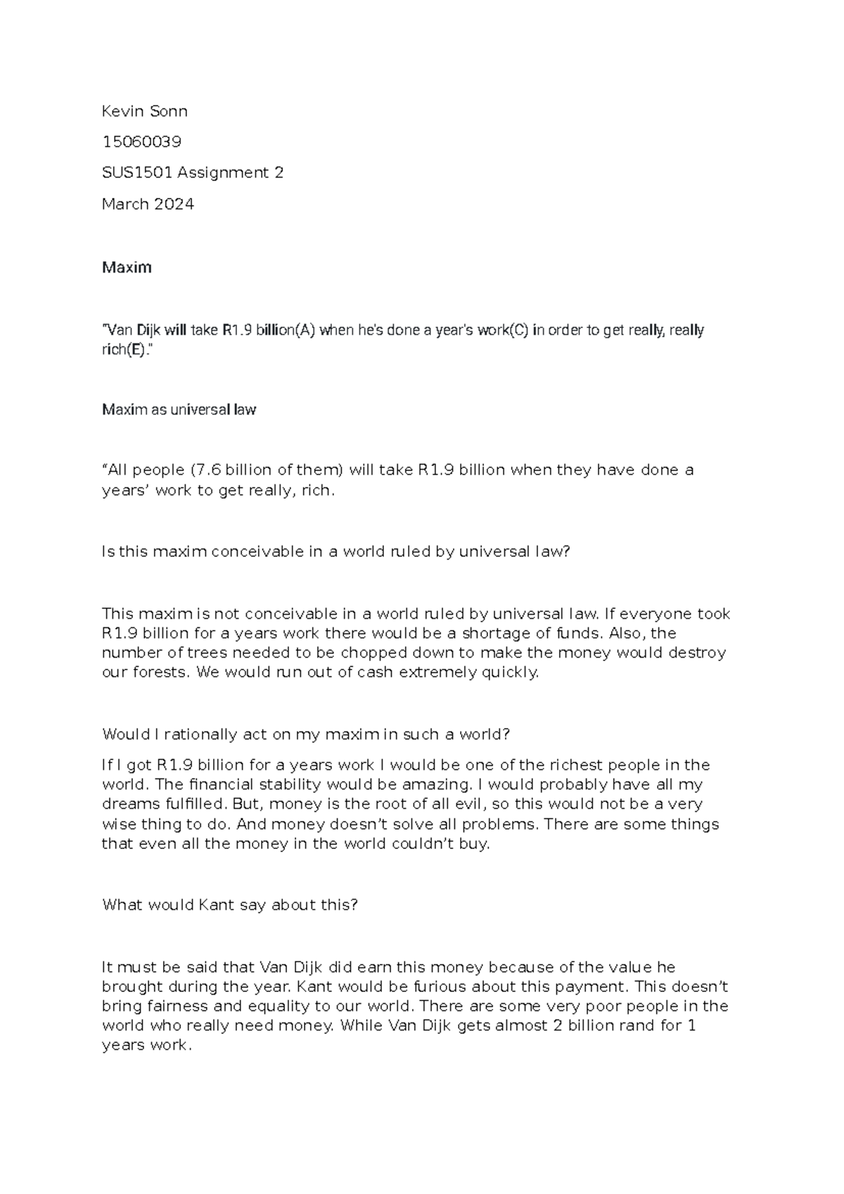 Kevin Sonn SUS 1501 Assignment 2 - Kevin Sonn 15060039 SUS1501 ...