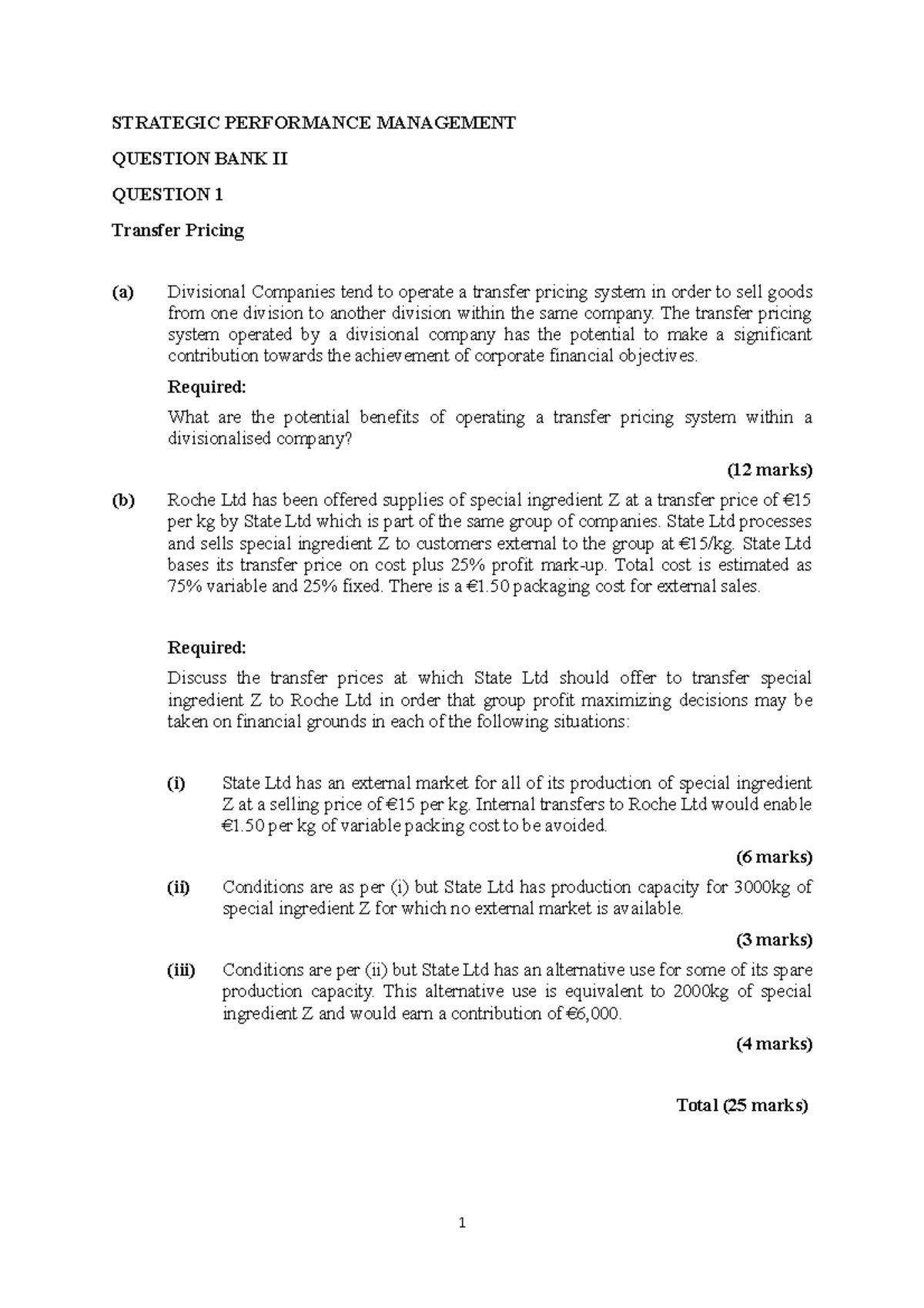 SPM Question Bank II - STRATEGIC PERFORMANCE MANAGEMENT QUESTION BANK ...