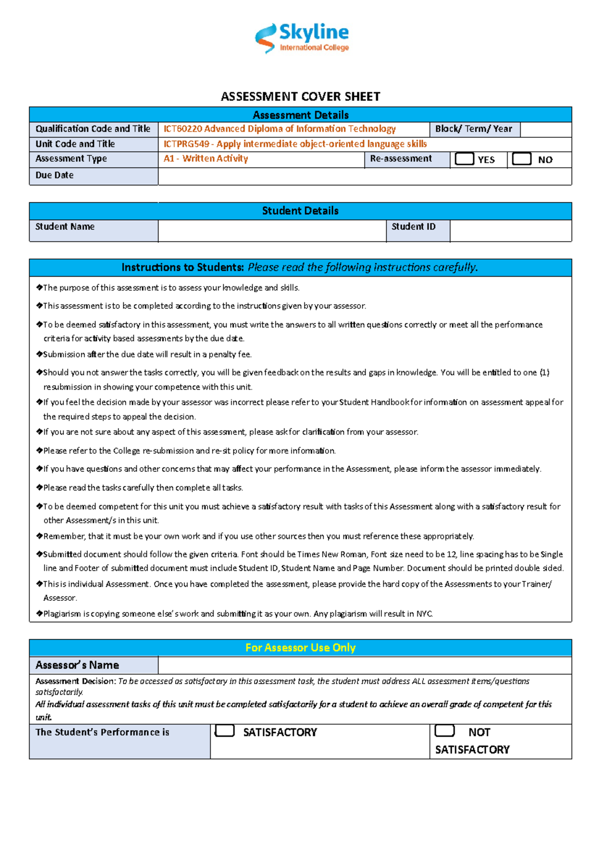 Ictprg 549 Assessment 1 - Written Activity - ASSESSMENT COVER SHEET ...