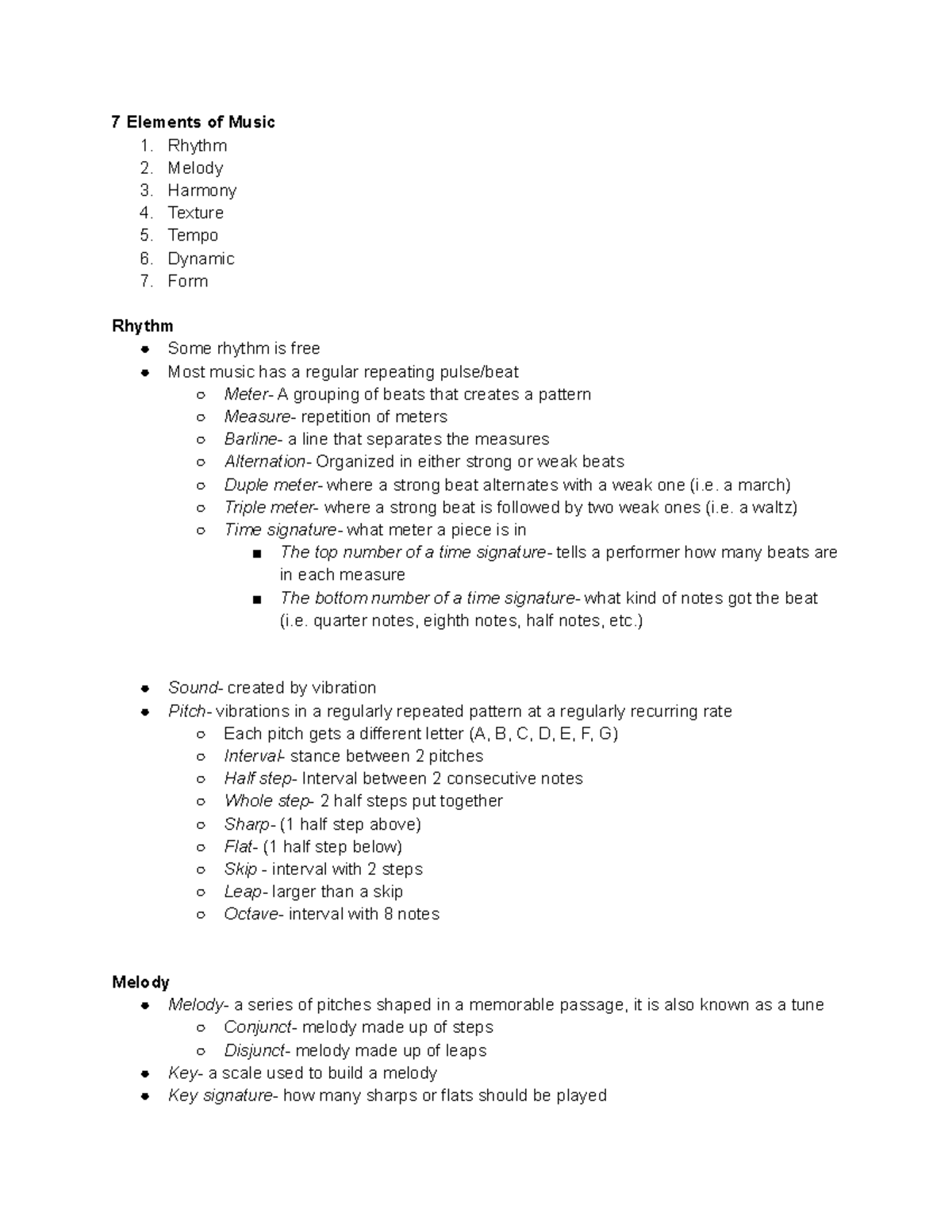 Intro to Hummanities Elements of Music - 7 Elements of Music 1. Rhythm ...