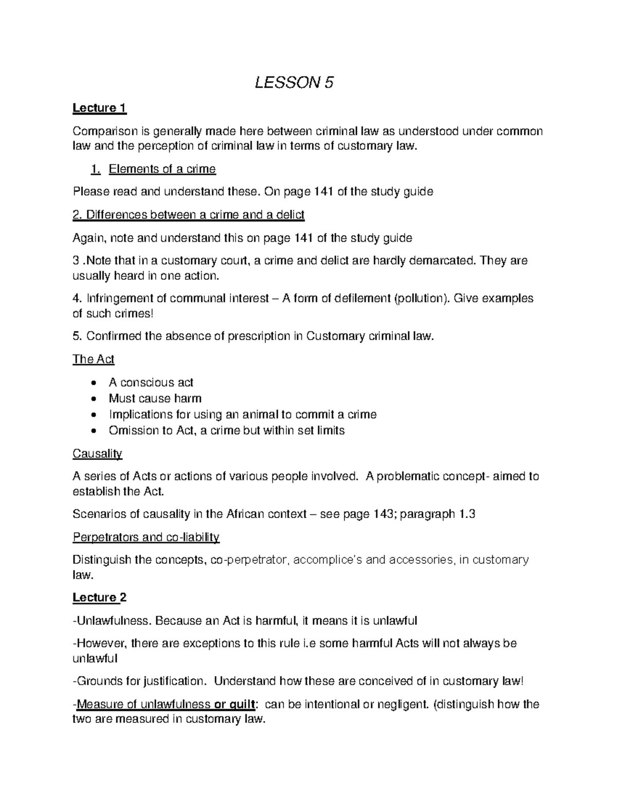 Lesson 5 - Notes form lecture for exams study unit 5 - LESSON 5 Lecture ...