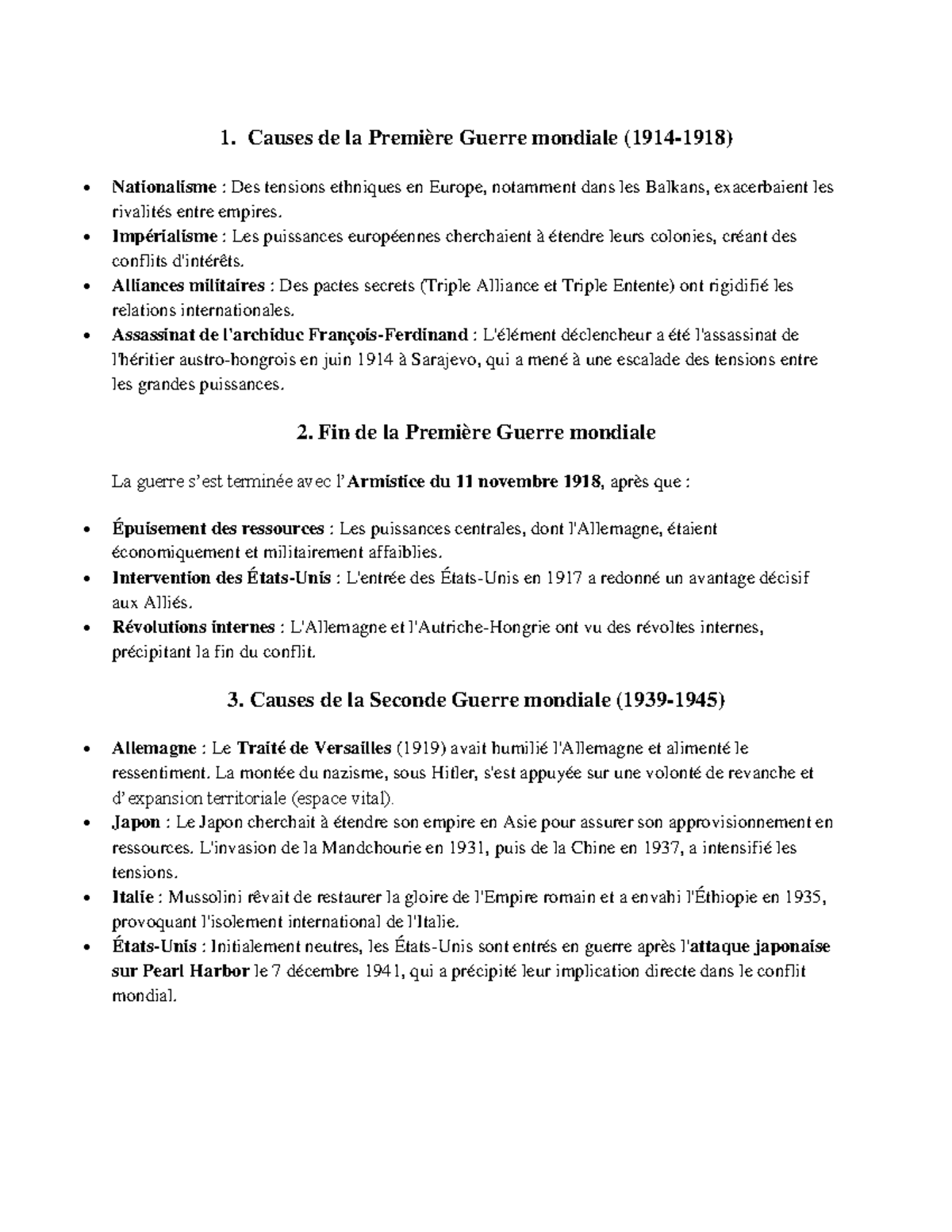 From WW1 to the Cold War - Résumé des éléments importants ...