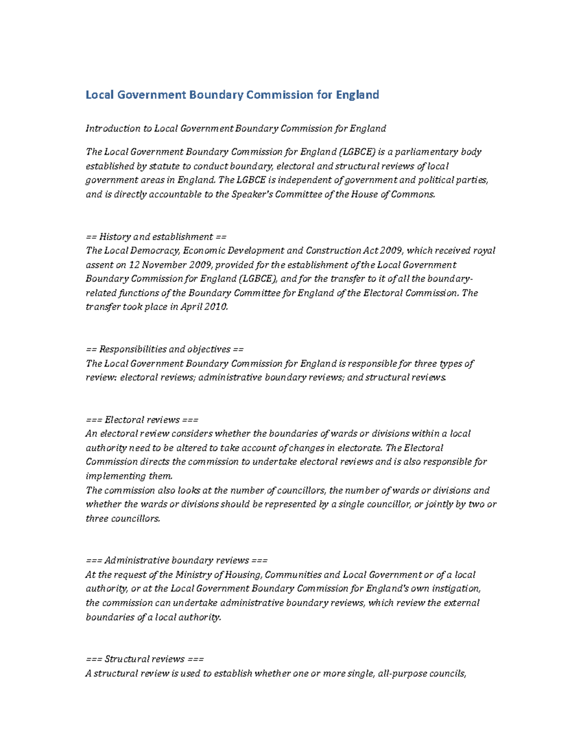 PSY167Lab Local Government Boundary Commission for England - Local ...