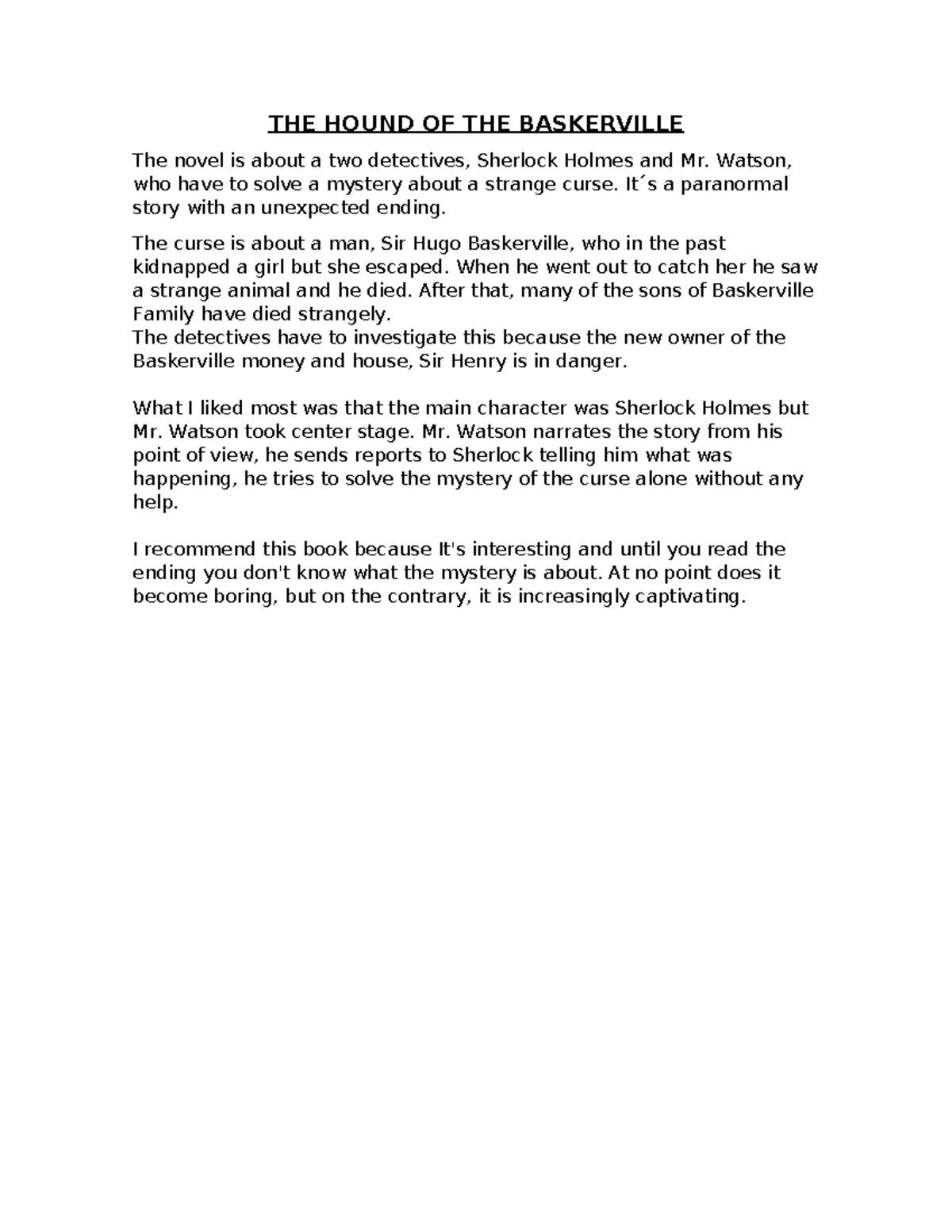 THE Hound OF THE Baskerville Review - THE HOUND OF THE BASKERVILLE The ...