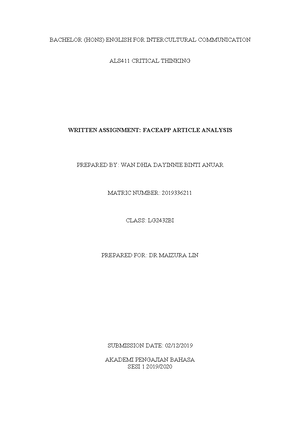 EIC453 reflection - English Intercultural Communication - ACADEMY OF ...