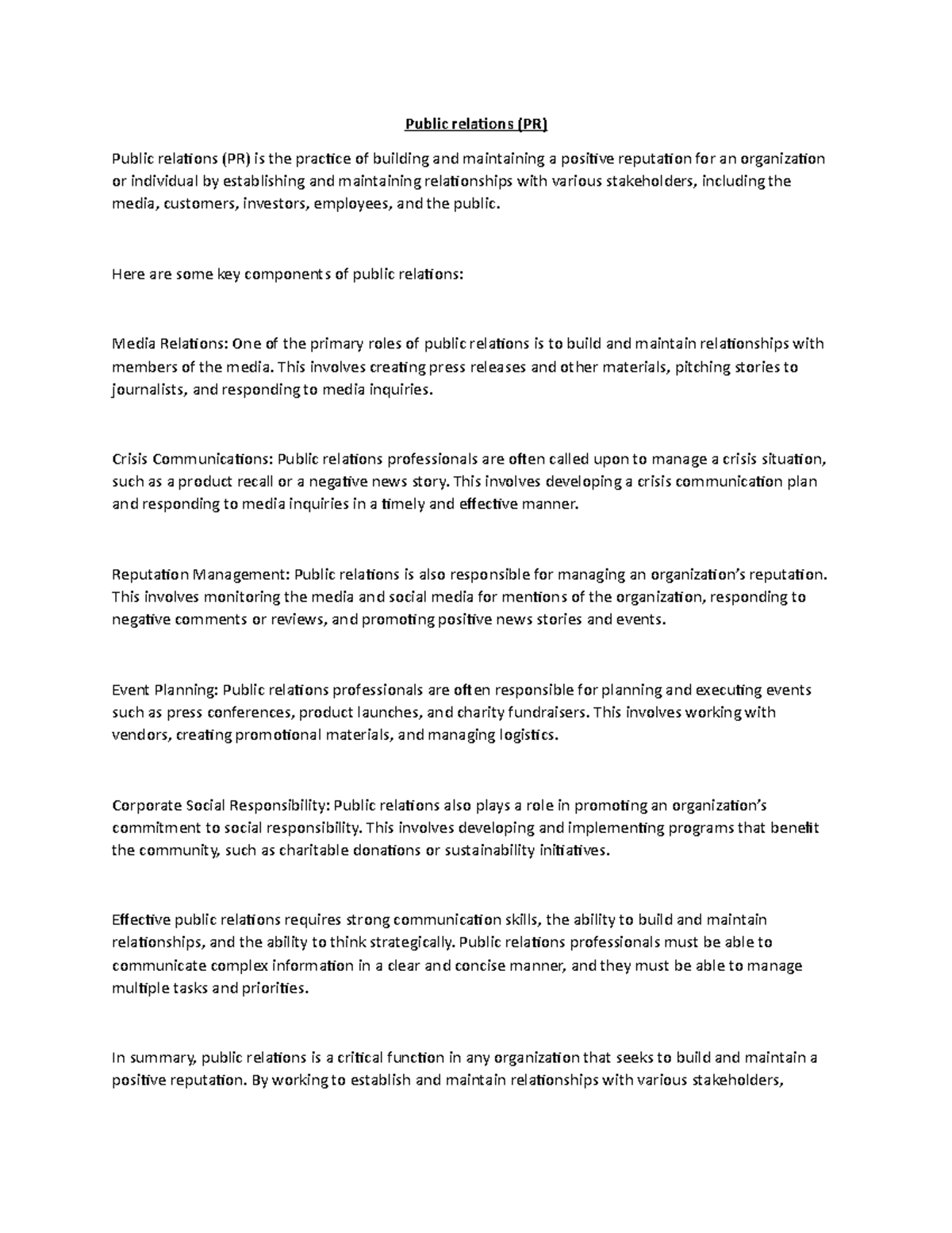 Public relations (PR) - Public relations (PR) Public relations (PR) is ...