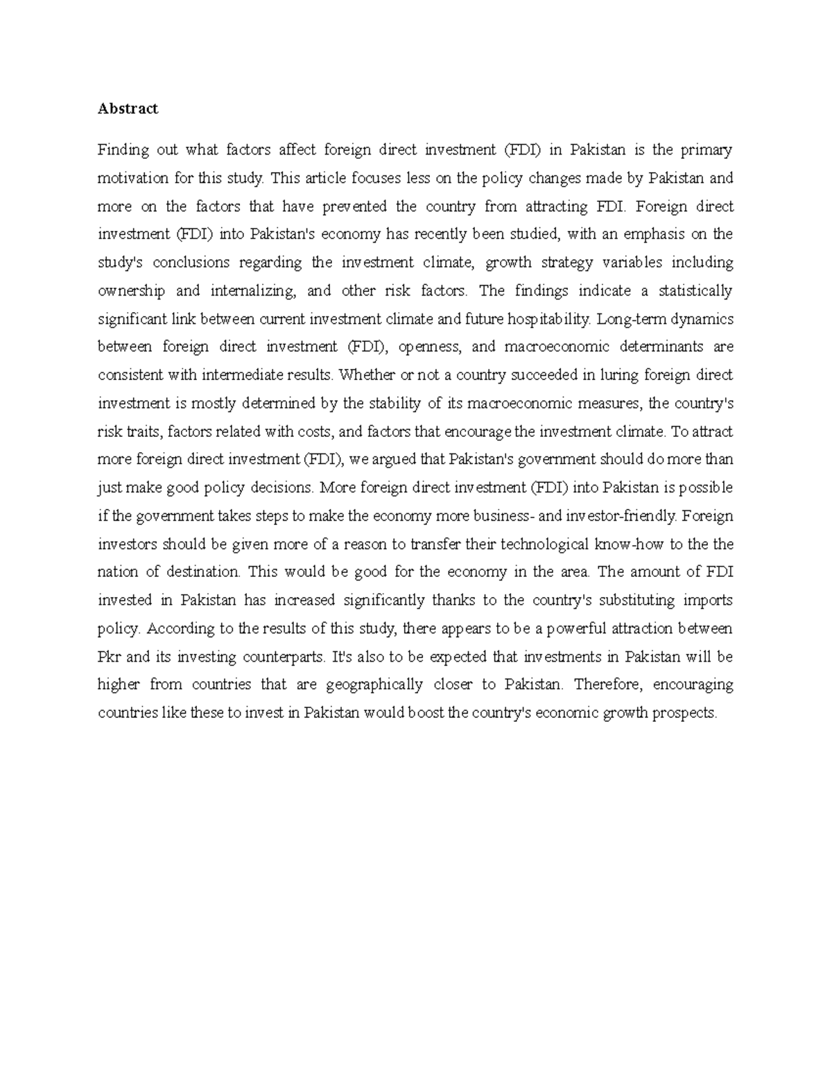 Sociology lab 1 - Abstract Finding out what factors affect foreign ...