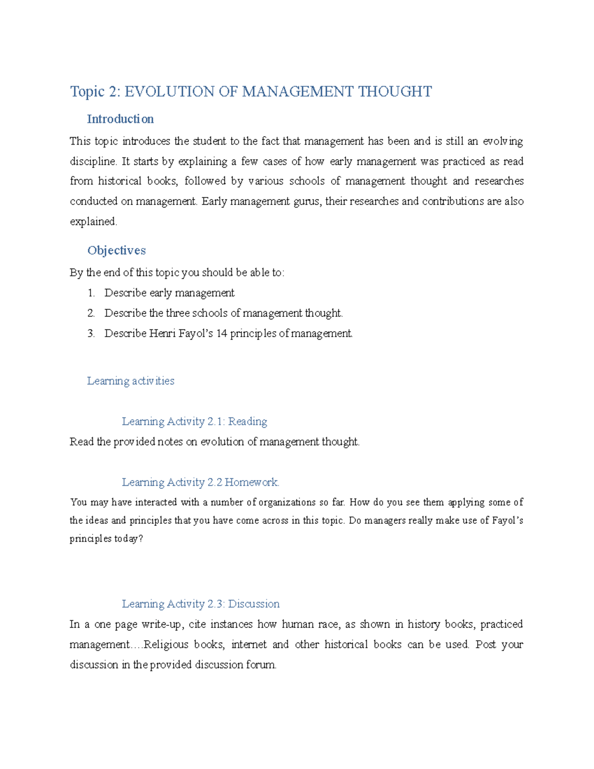 Topic 2. Evolution of Management Thought - Topic 2: EVOLUTION OF ...