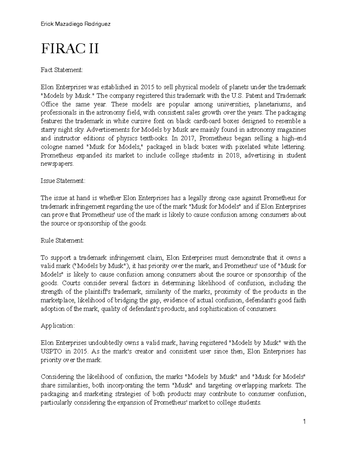 Firac I - Erick Mazadiego Rodriguez FIRAC II Fact Statement: Elon ...