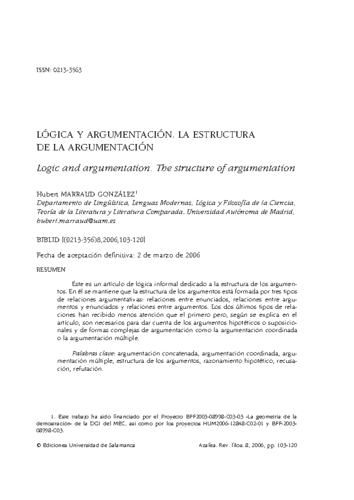 Lógica y argumentación. La estructura de la argumentación - LÓGICA Y ...