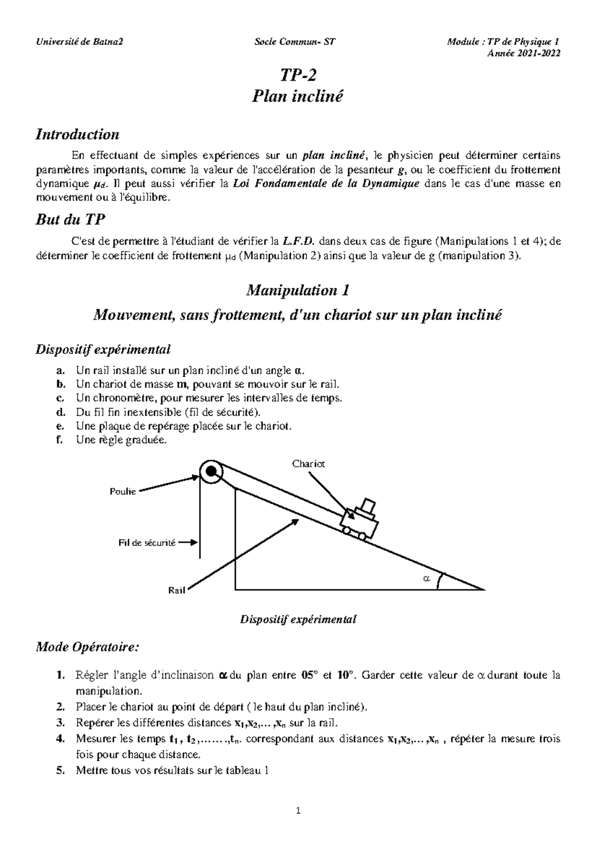 Tp plan incline - Année 2021 - 2022 TP- 2 Plan incliné Introduction En ...