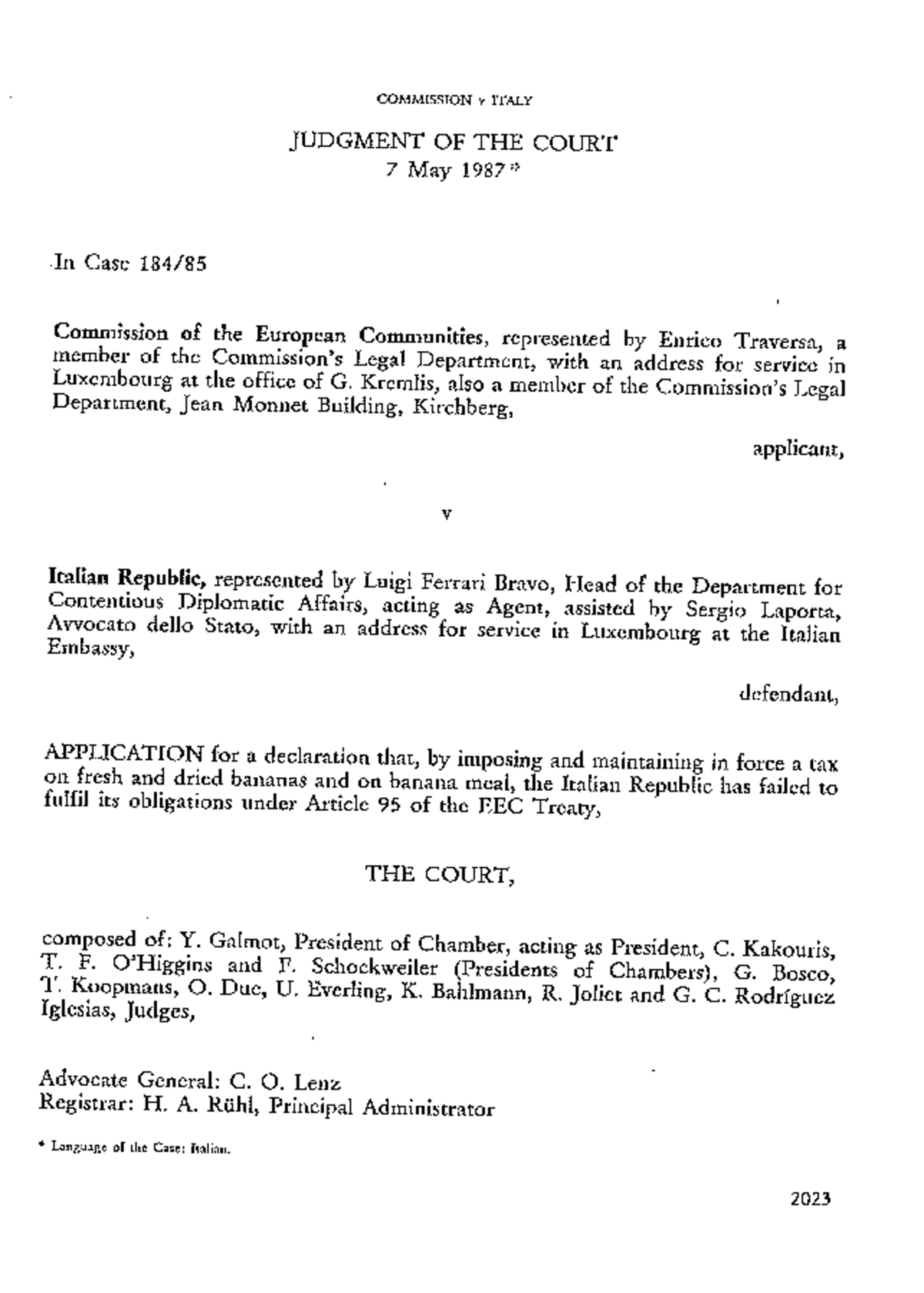 Commission v Italy 1987 - COMMISSION v ITALY JUDGMENT OF THE COURT 7 ...
