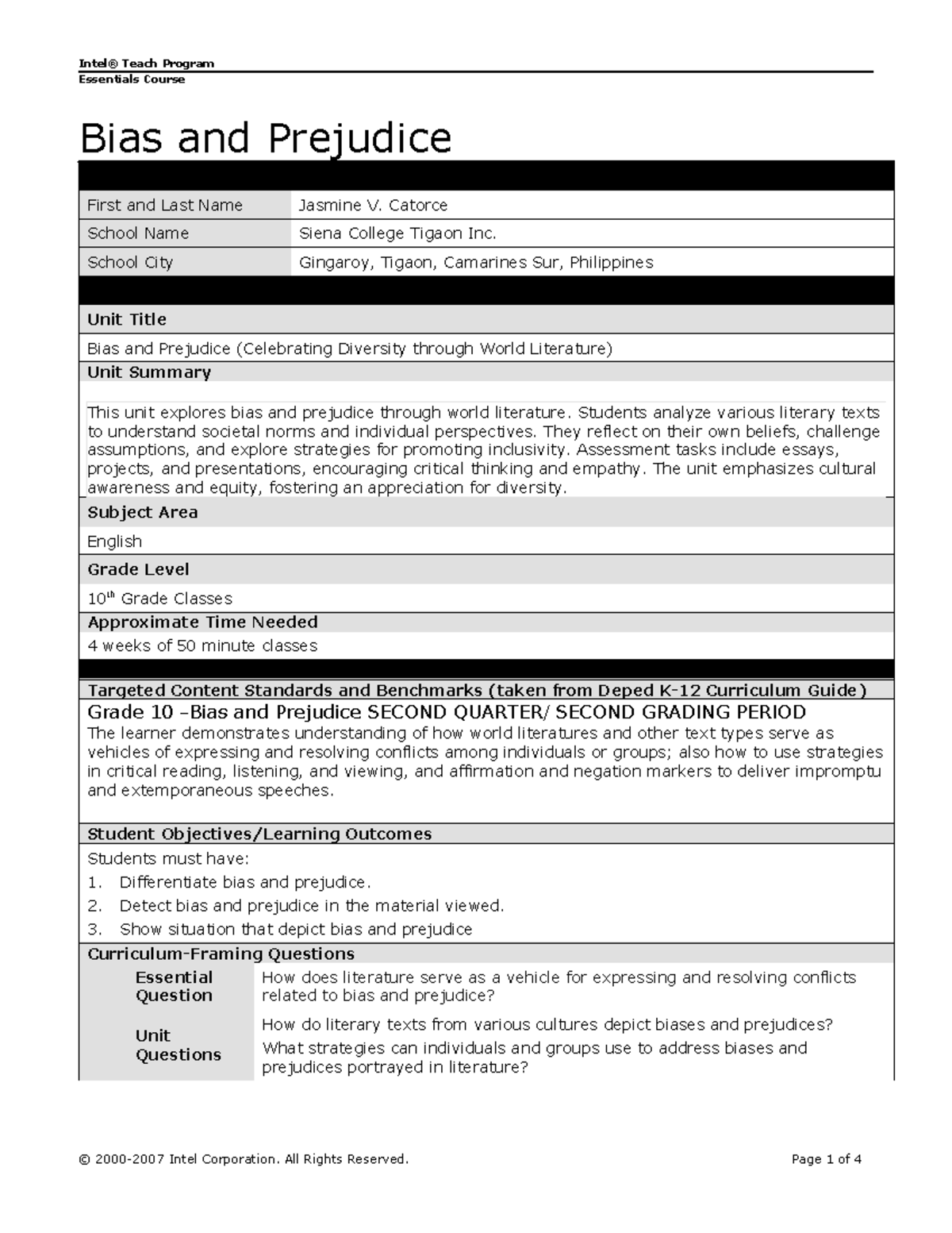300278914 Sample Unit Plan in Science Intel Teach - Essentials Course ...