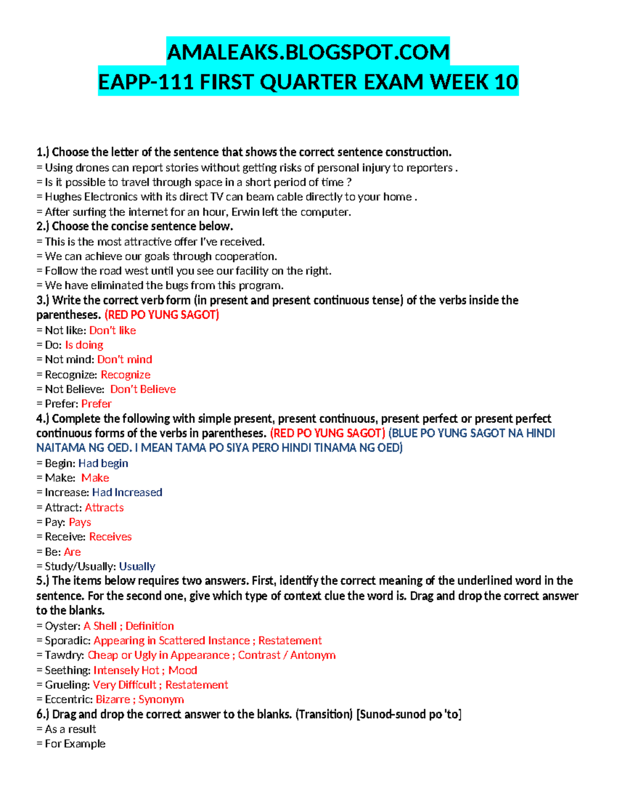 EAPP-111 Week 10 First Quarter Exam - AMALEAKS.BLOGSPOT EAPP-111 FIRST ...