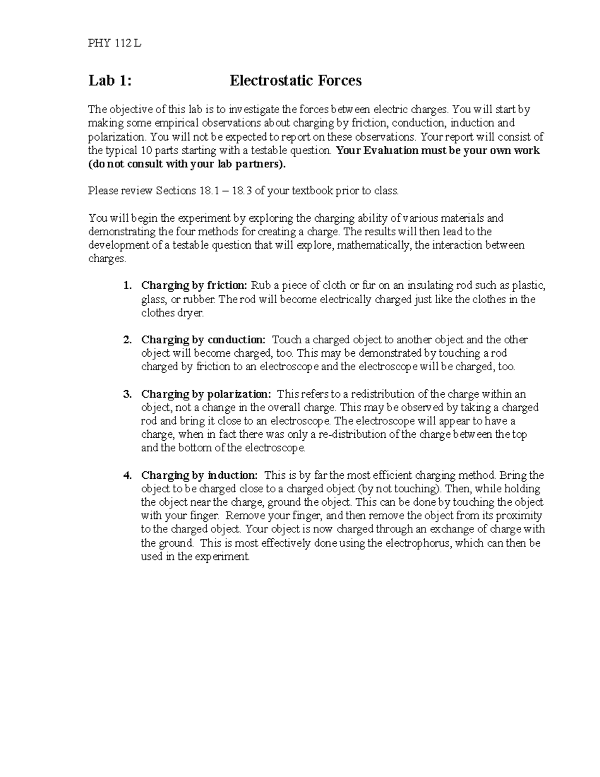 Phy112l - lab1 electrostatic forces - Lab 1: Electrostatic Forces The ...