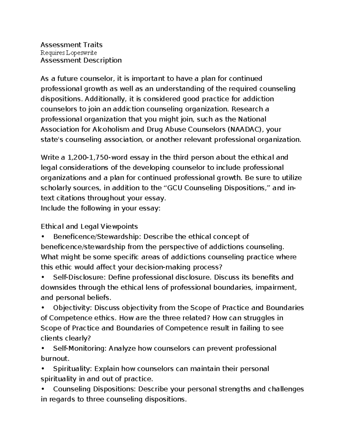 Assessment Traits - Value objectivity - Assessment Traits Requires ...