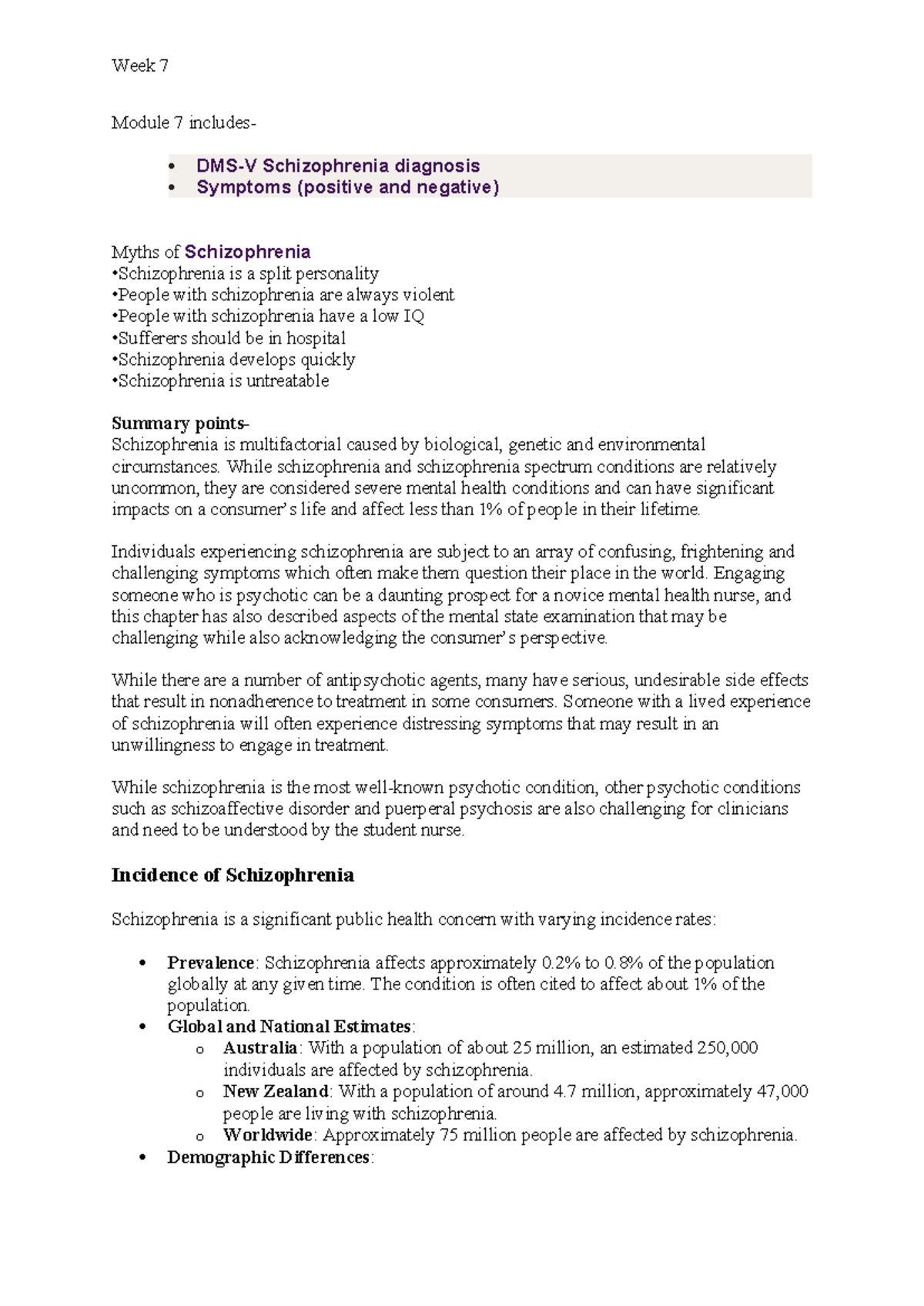 Module 7 - Summary Mental Health Nursing - Module 7 includes- DMS-V ...