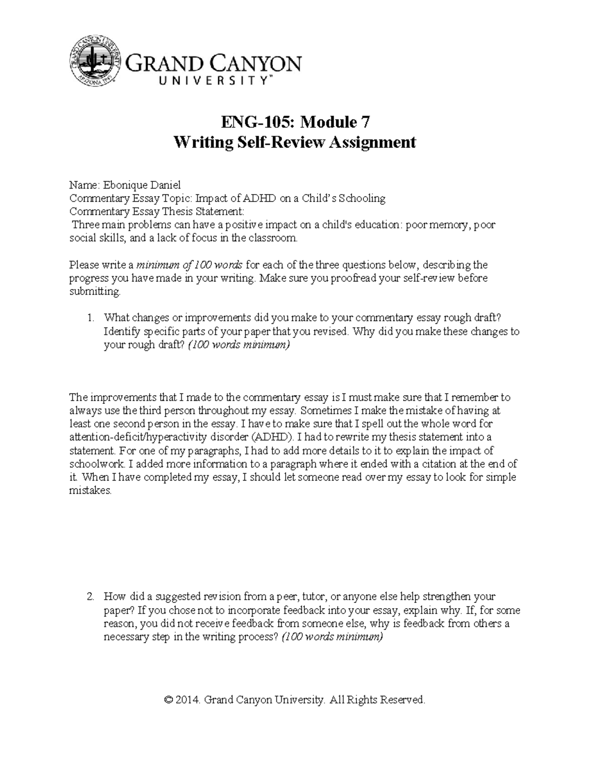 - ENG 105- Self Review Assignment - ENG-105: Module 7 Writing Self ...