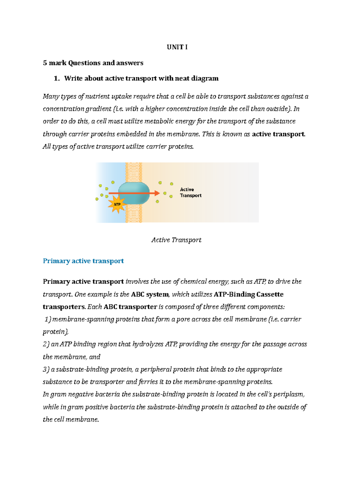 Microbial physiology - UNIT I 5 mark Questions and answers 1. Write ...
