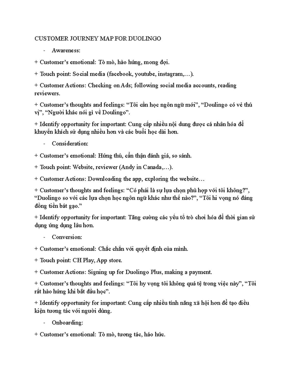 Customer Journey MAP FOR Duolingo - CUSTOMER JOURNEY MAP FOR DUOLINGO ...