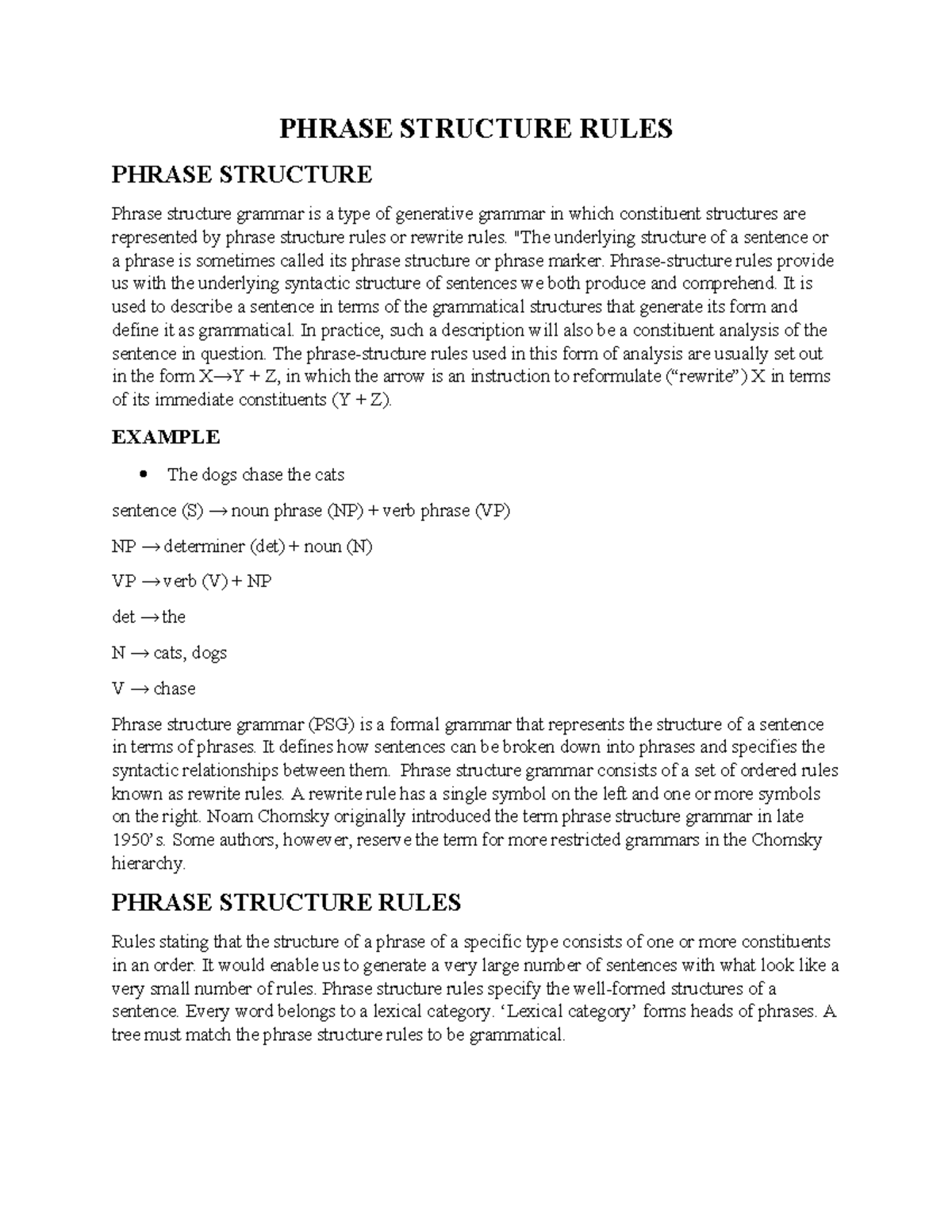 Phrase Structure Rules - PHRASE STRUCTURE RULES PHRASE STRUCTURE Phrase ...