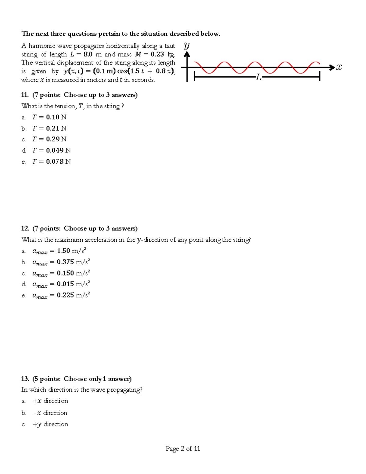 Final practice - A harmonic wave propagates horizontally along a taut ...