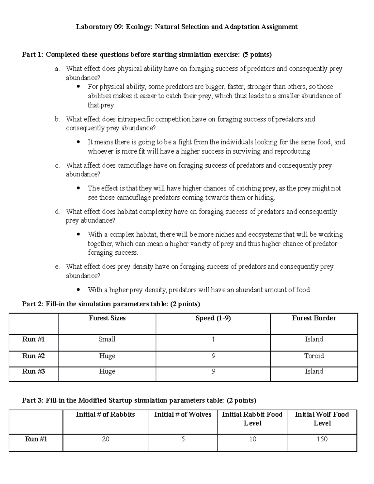 Ecology 09 Natuaral Selection and Adaptation Lab Assignment ...