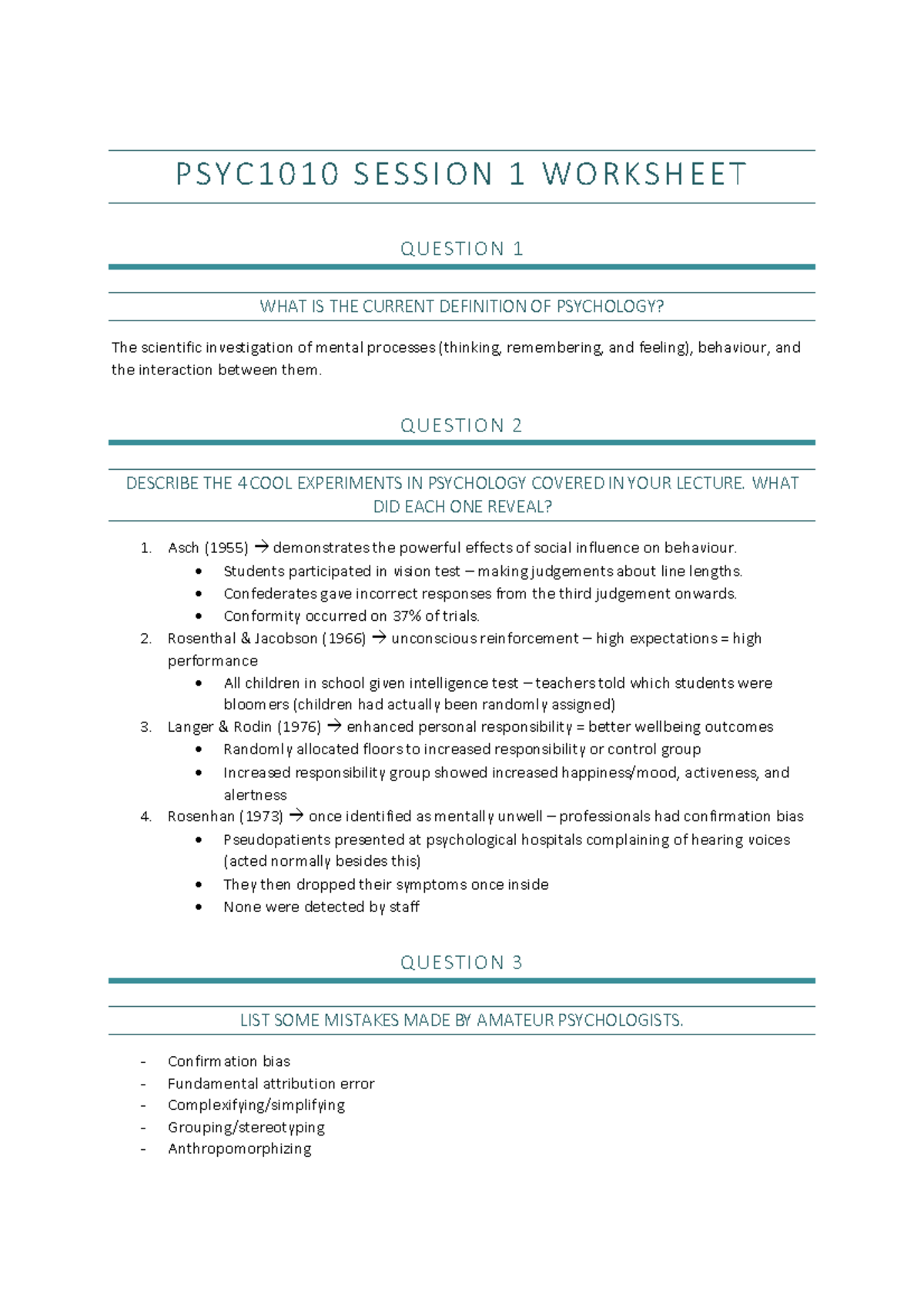PSYC1010 S1 Answers-1 - Answers to worksheet - P S Y C 1 0 1 0 S E S S ...