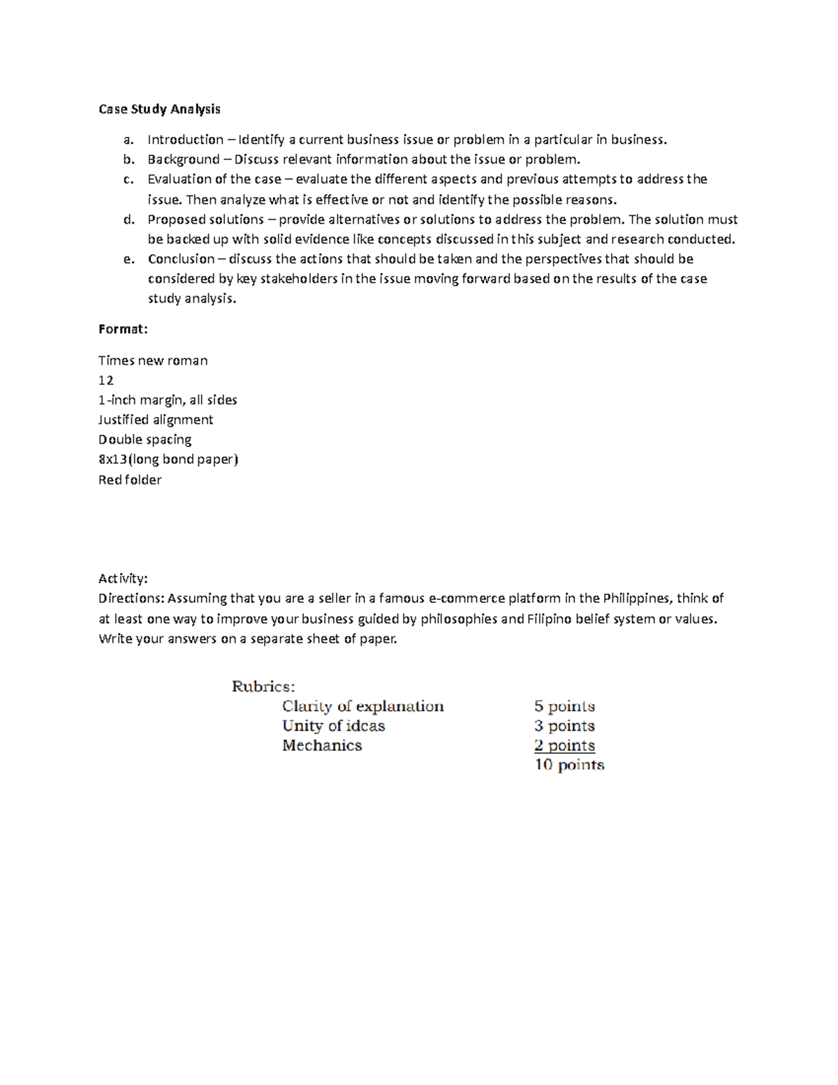 Case Study Analysis- bus - Case Study Analysis a. Introduction ...