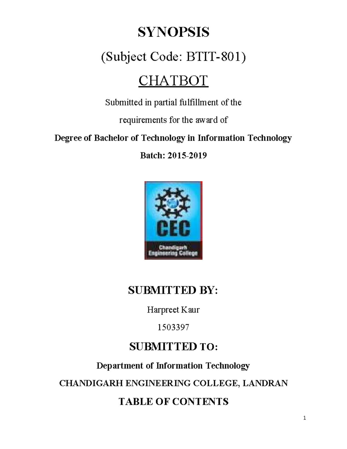 Pdfcoffee - ai chat bot summary - SYNOPSIS (Subject Code: BTIT-801 ...