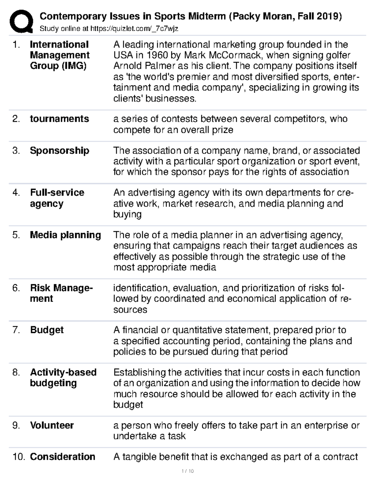 Sports Midterm - Study online at quizlet/_7c7wjz International ...
