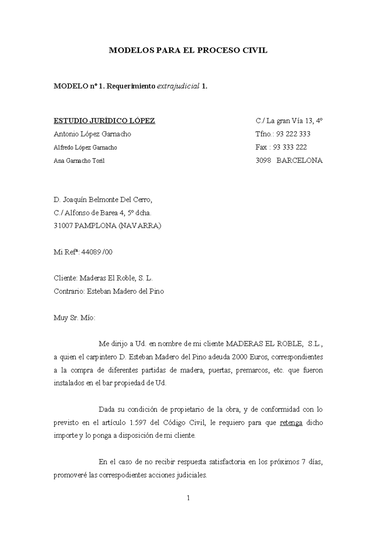 Modelos.DEmanda. - Modelo demanda jucio - MODELOS PARA EL PROCESO CIVIL ...