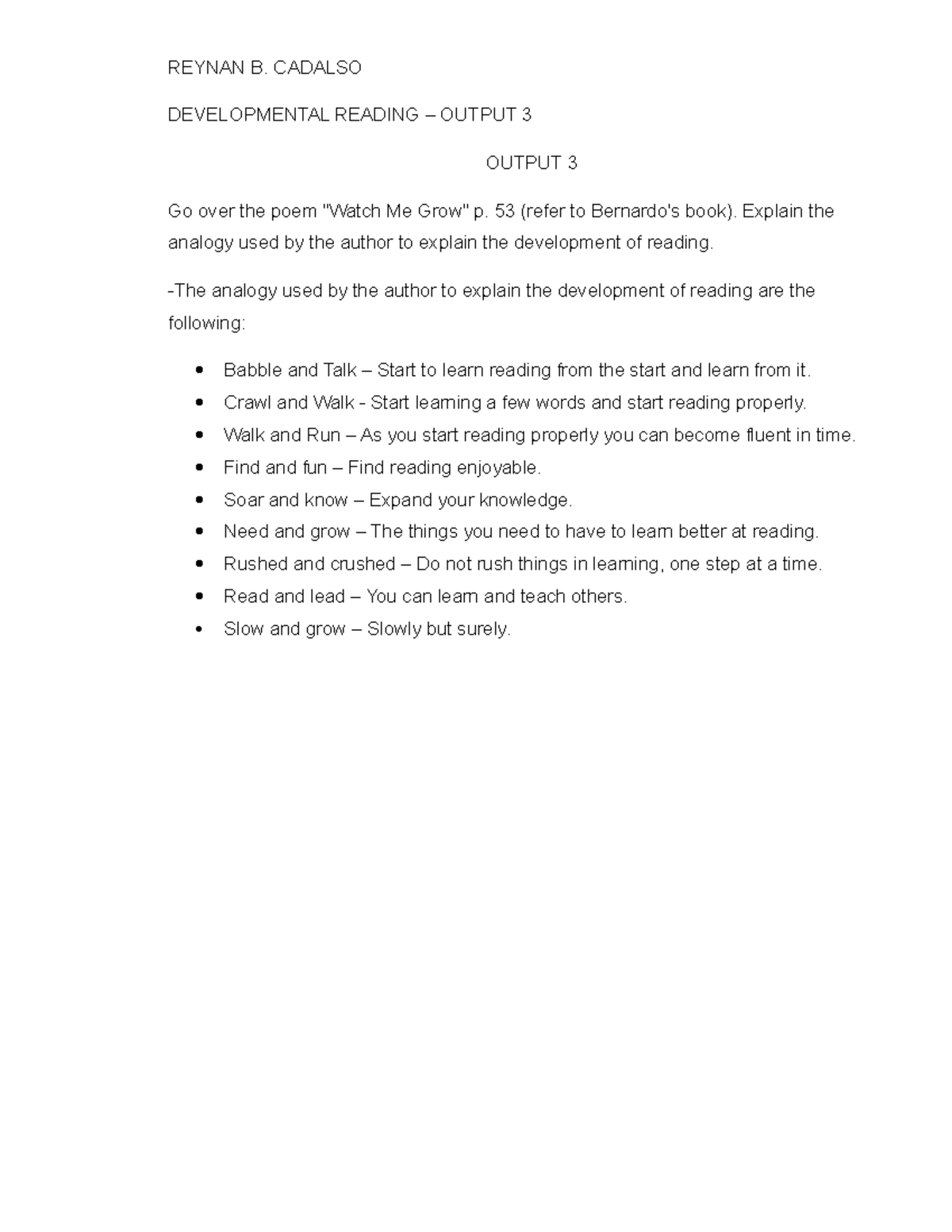 Reynan B Cadalso - Developmental Reading - Output 3 - REYNAN B. CADALSO ...