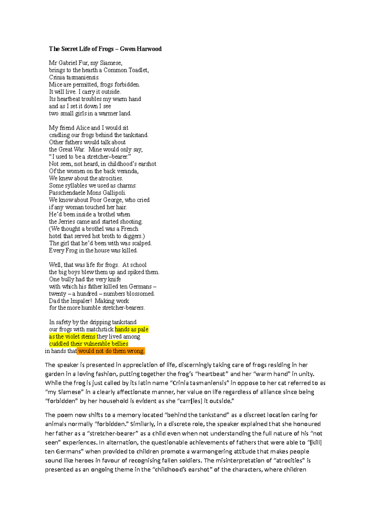 The Secret Life of Frogs poem - The Secret Life of Frogs – Gwen Harwood ...