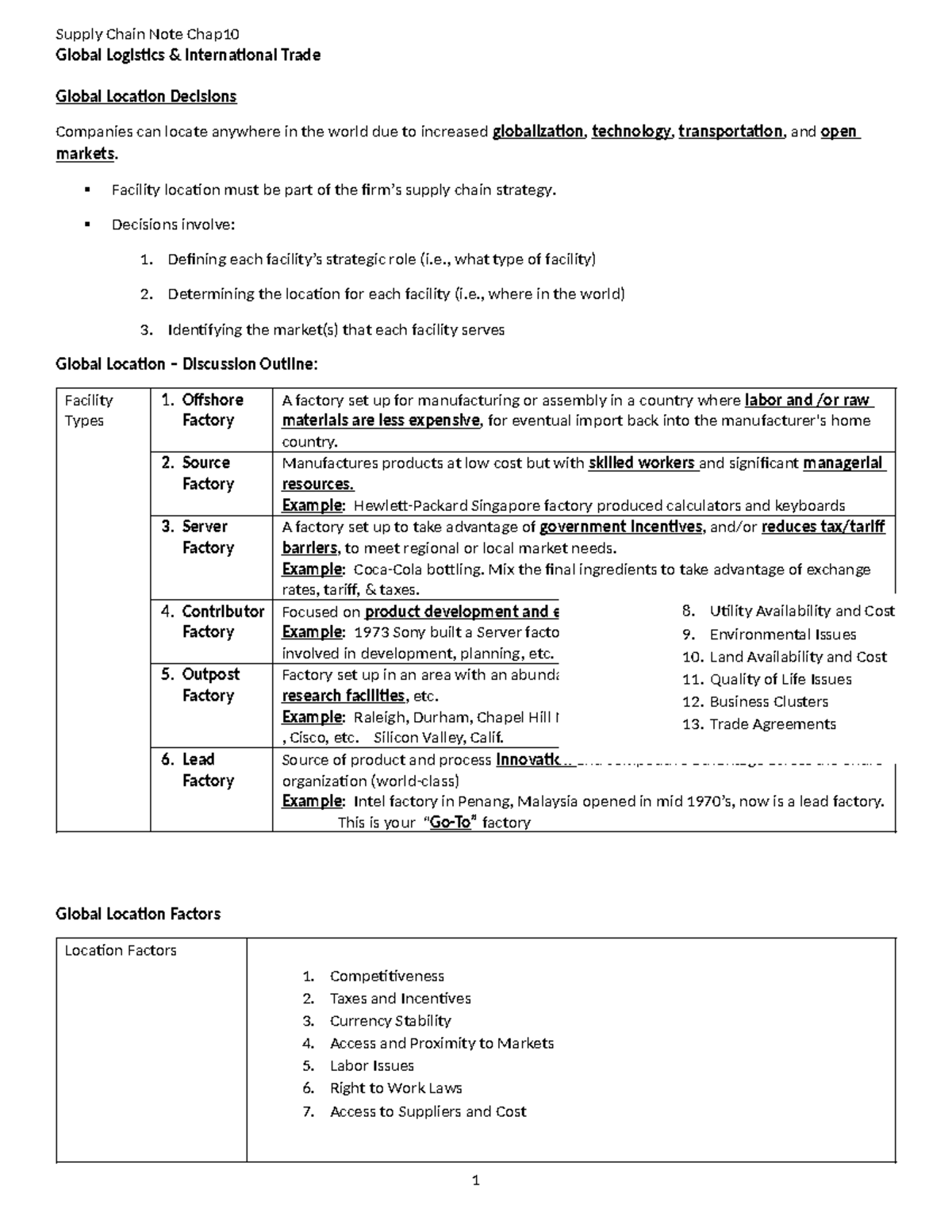 Supply Chain Note Chap10 - Global Logistics & International Trade ...