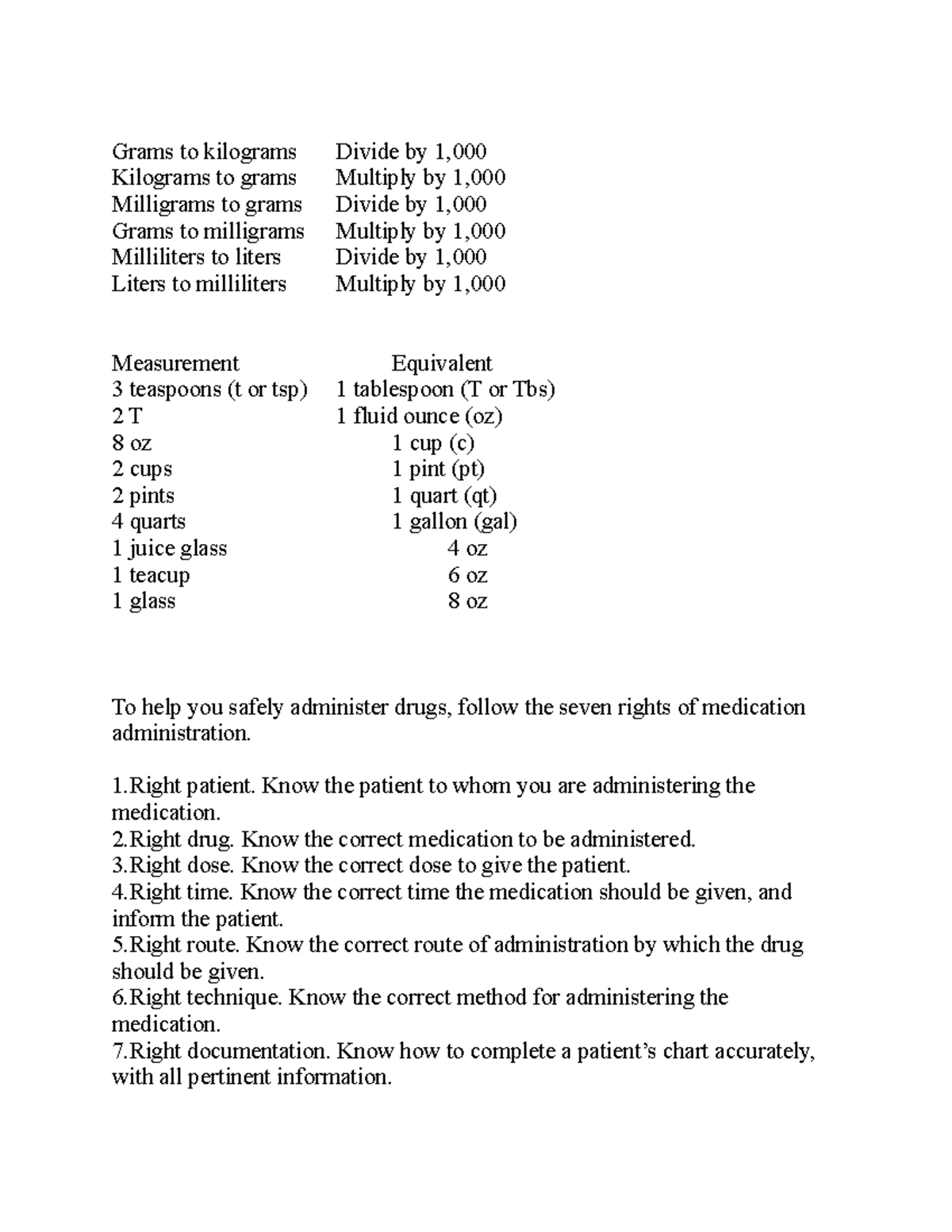 Doage notes copy - ads - Grams to kilograms Divide by 1, Kilograms to ...