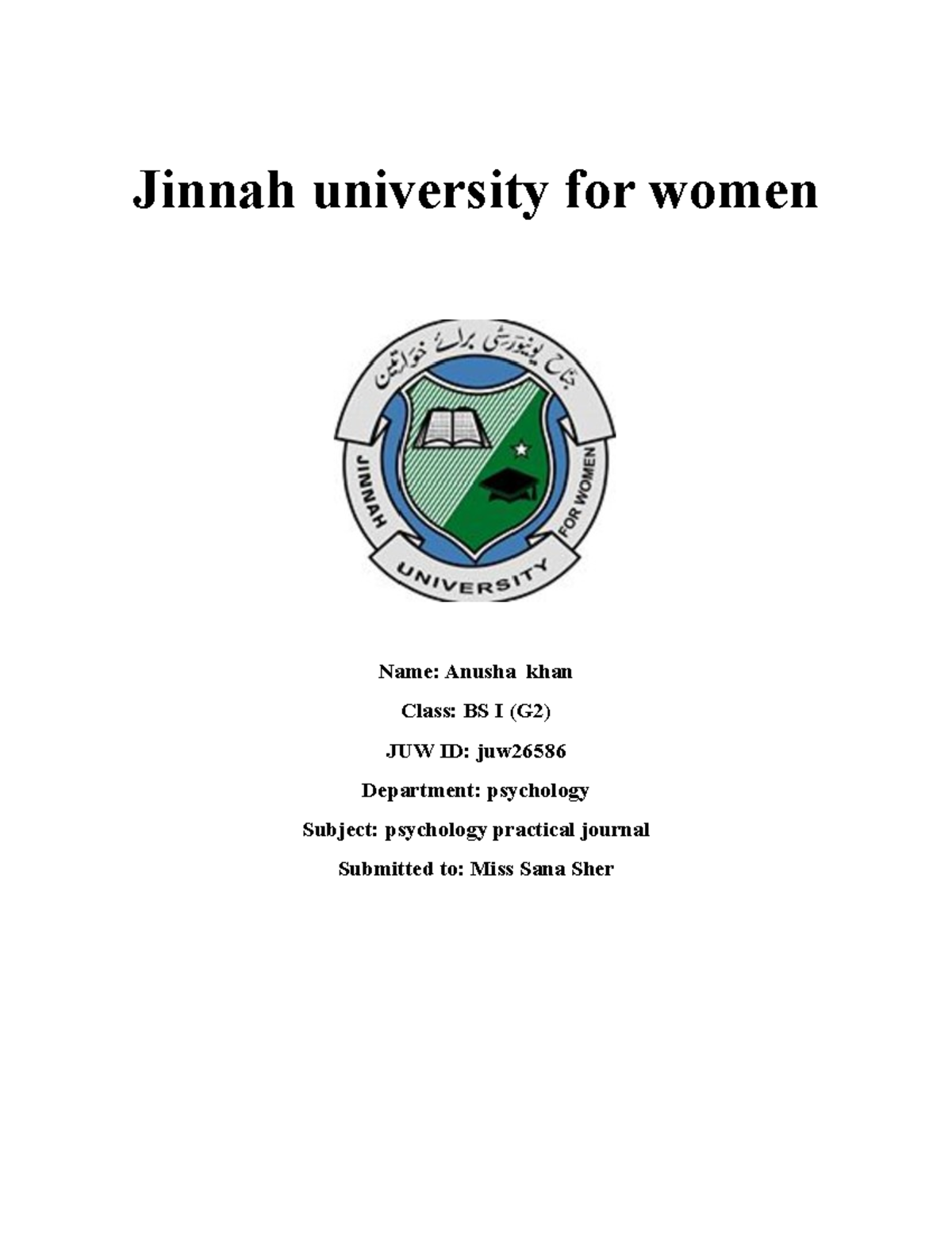 Problem solving report - Jinnah university for women Name: Anusha khan ...