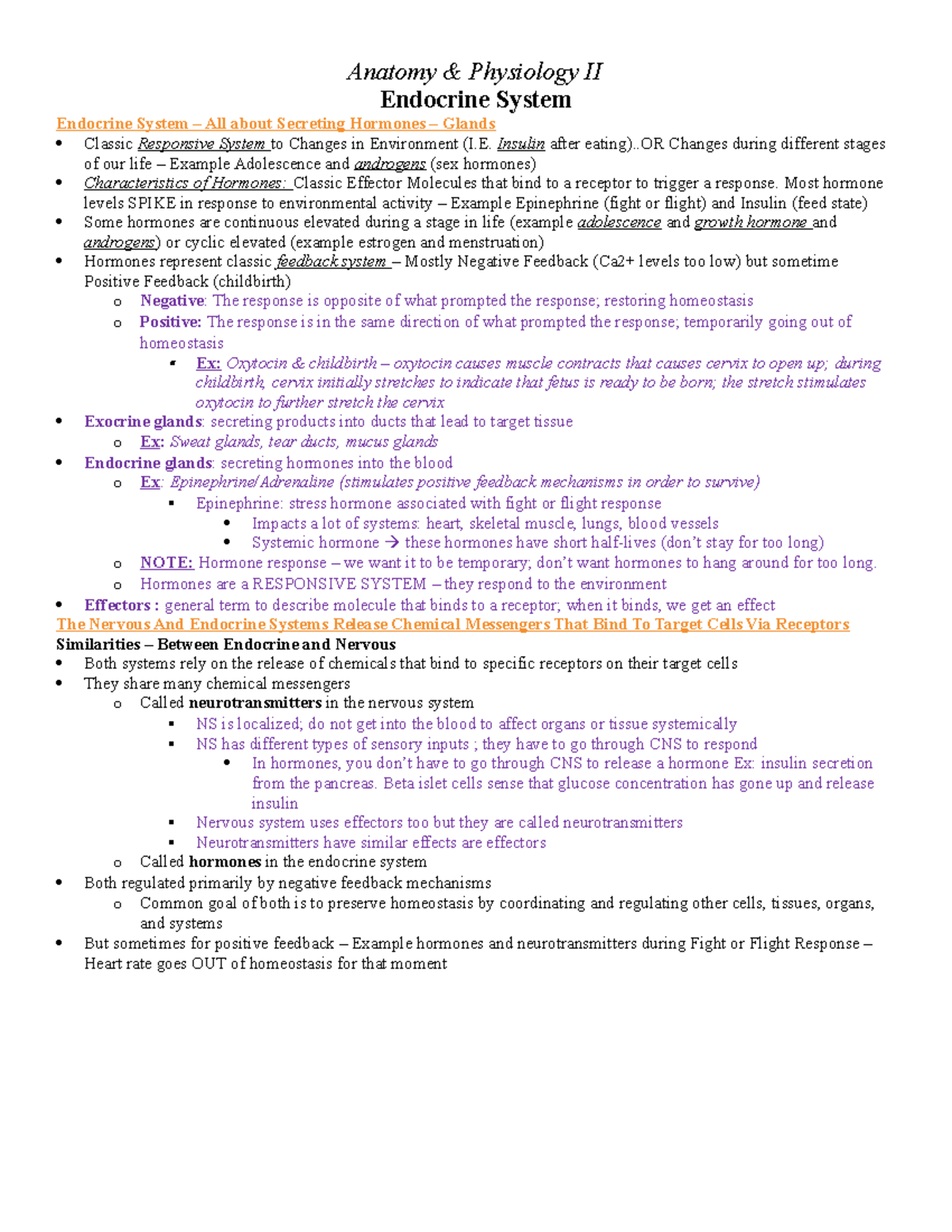 Lecture 1 Test 2- Endocrine System - Anatomy & Physiology II Endocrine ...