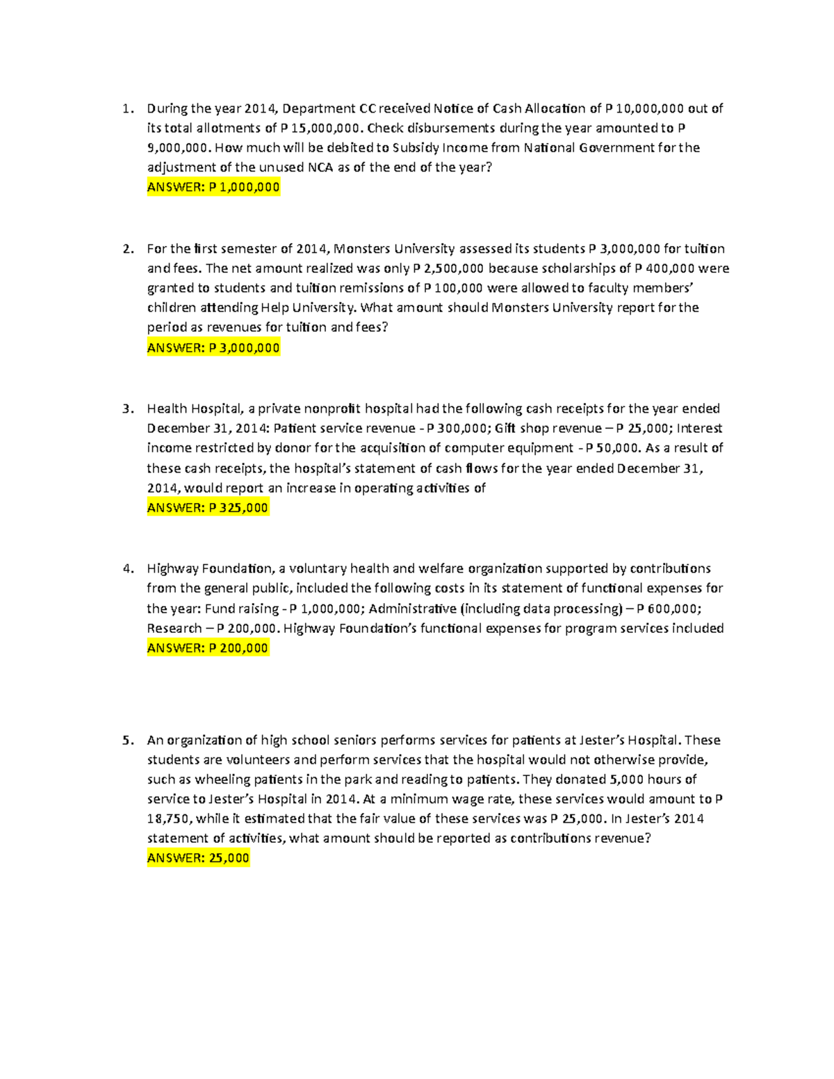 ACP Examination 6 - During the year 2014, Department CC received Notice ...