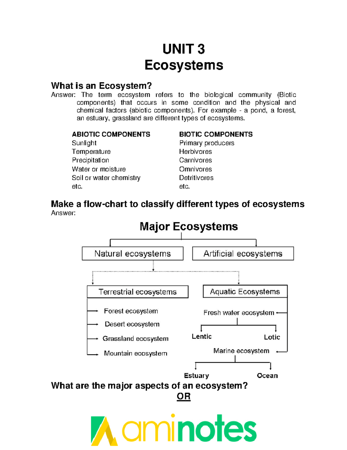 Bsc EVS Module 3 - UNIT 3 Ecosystems What is an Ecosystem? Answer: The ...